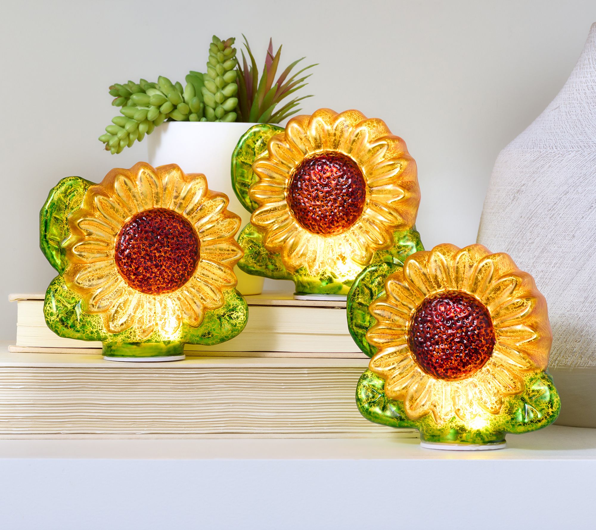 "As Is" Set of 3 Illuminated Mercury Glass Sunflowers by Valerie - QVC.com