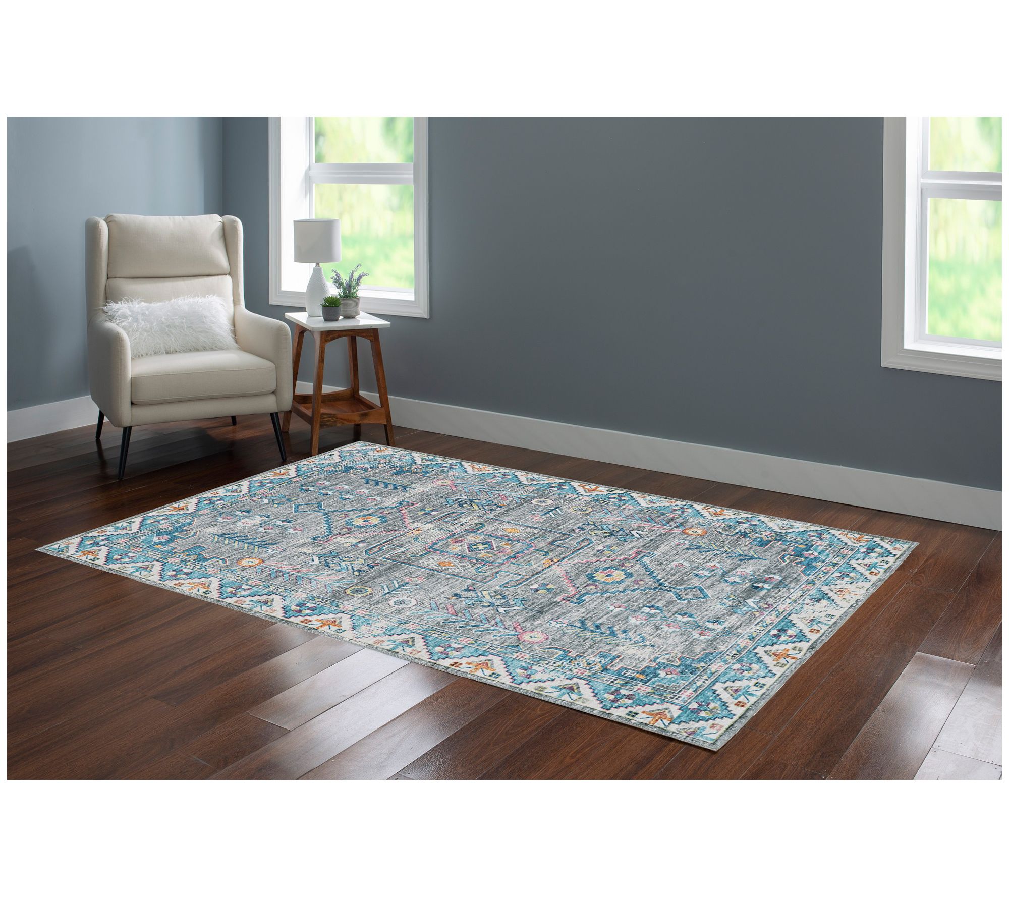 Linon Home Decor Washable Harris Grey/Green 5'x7' Area Rug - QVC.com