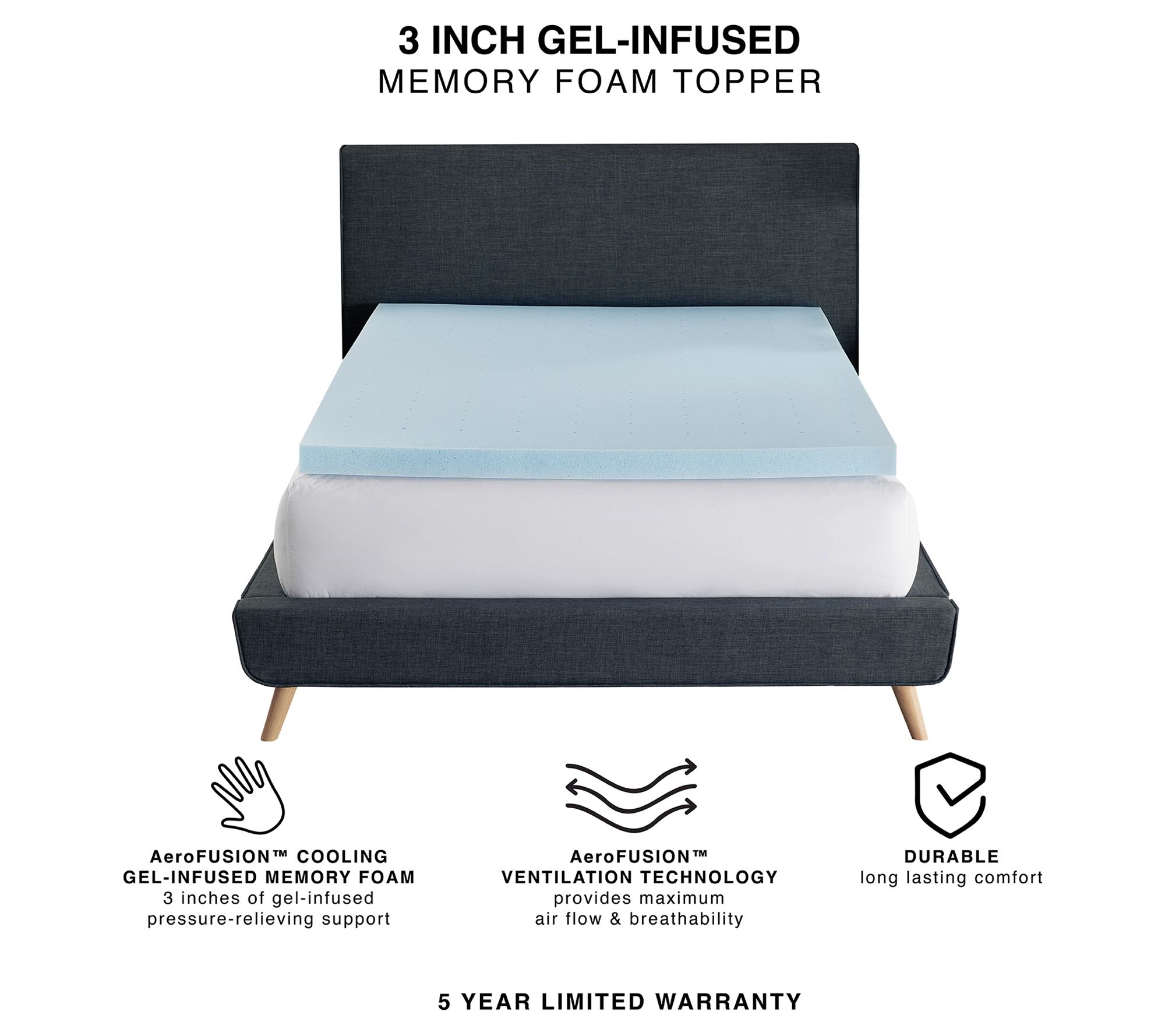 Bodipedic 3" Gel-Infused Memory Foam Mattress Topper, Twin XL - QVC.com