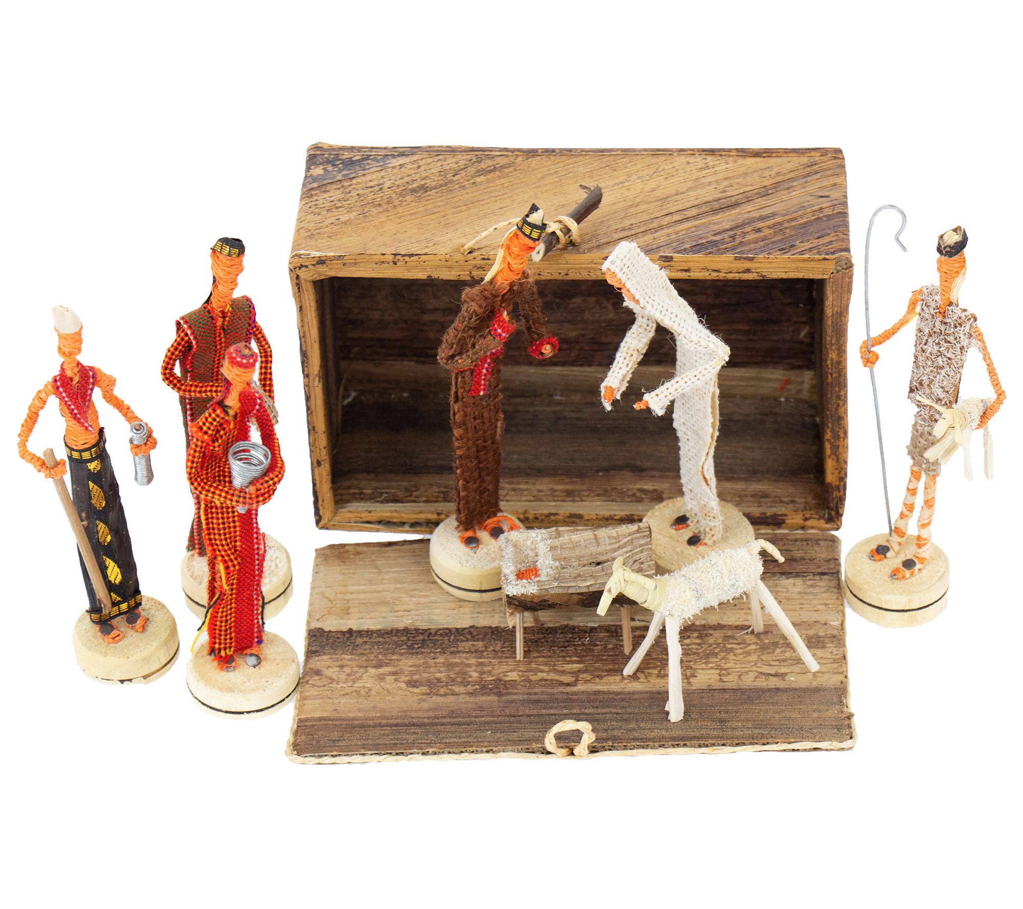 Global Crafts Colorful Banana Fiber Kenya Nativity Set w/ Box - QVC.com
