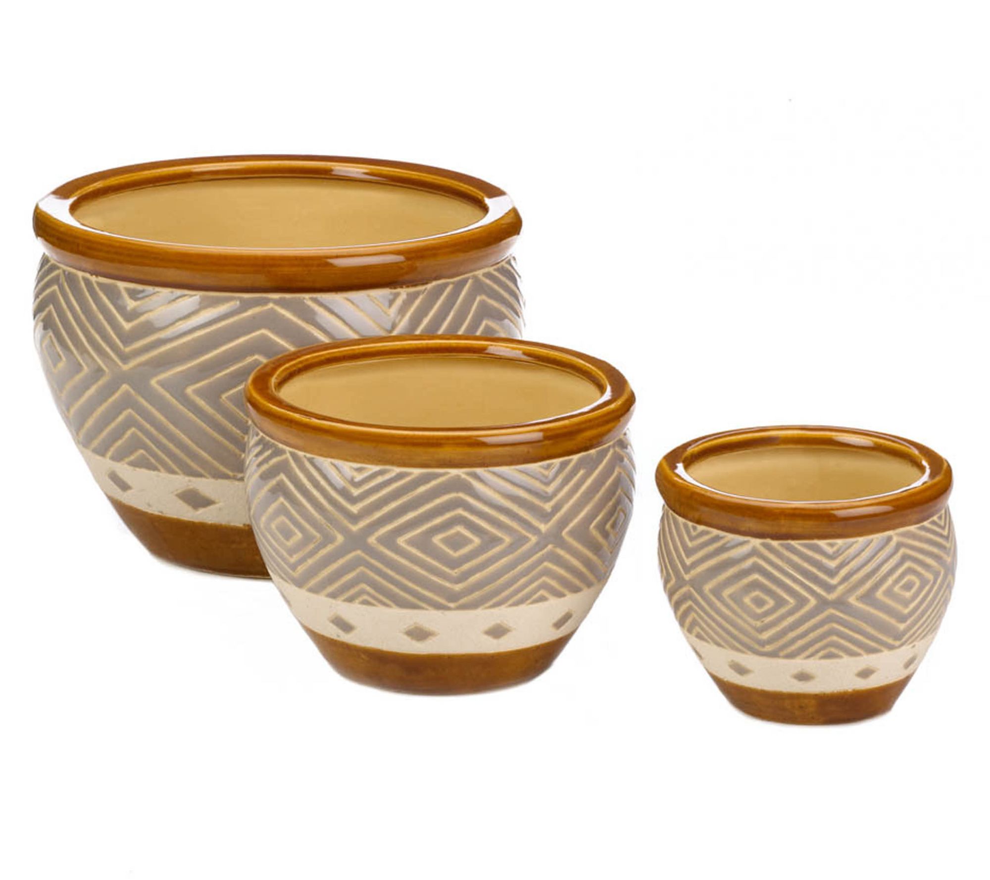 Zingz & Thing Earth Tone Trim Planter Trio - QVC.com