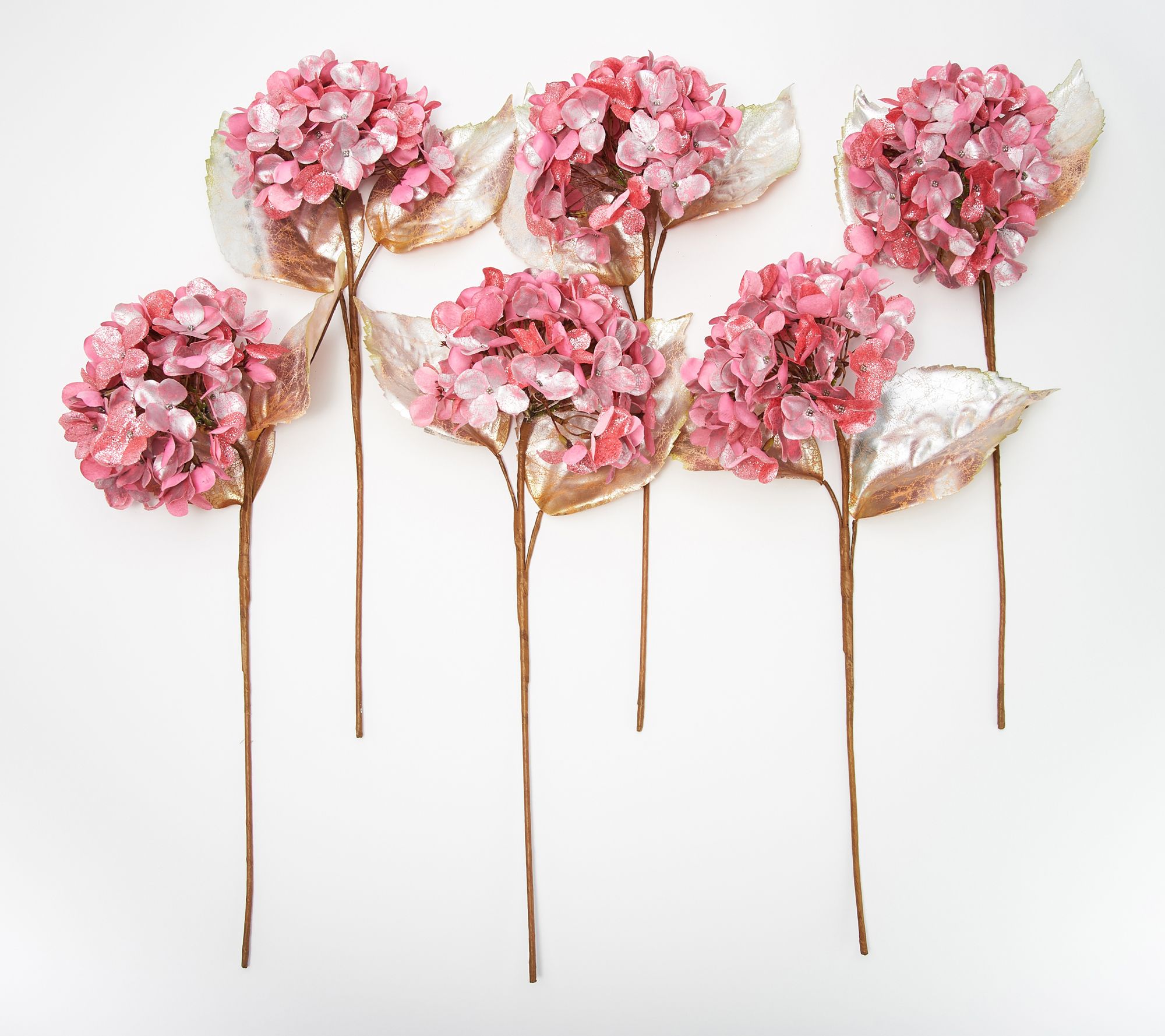 "As Is" Set of 6 Metallic Hydrangea Blossom Stems by Valerie - QVC.com