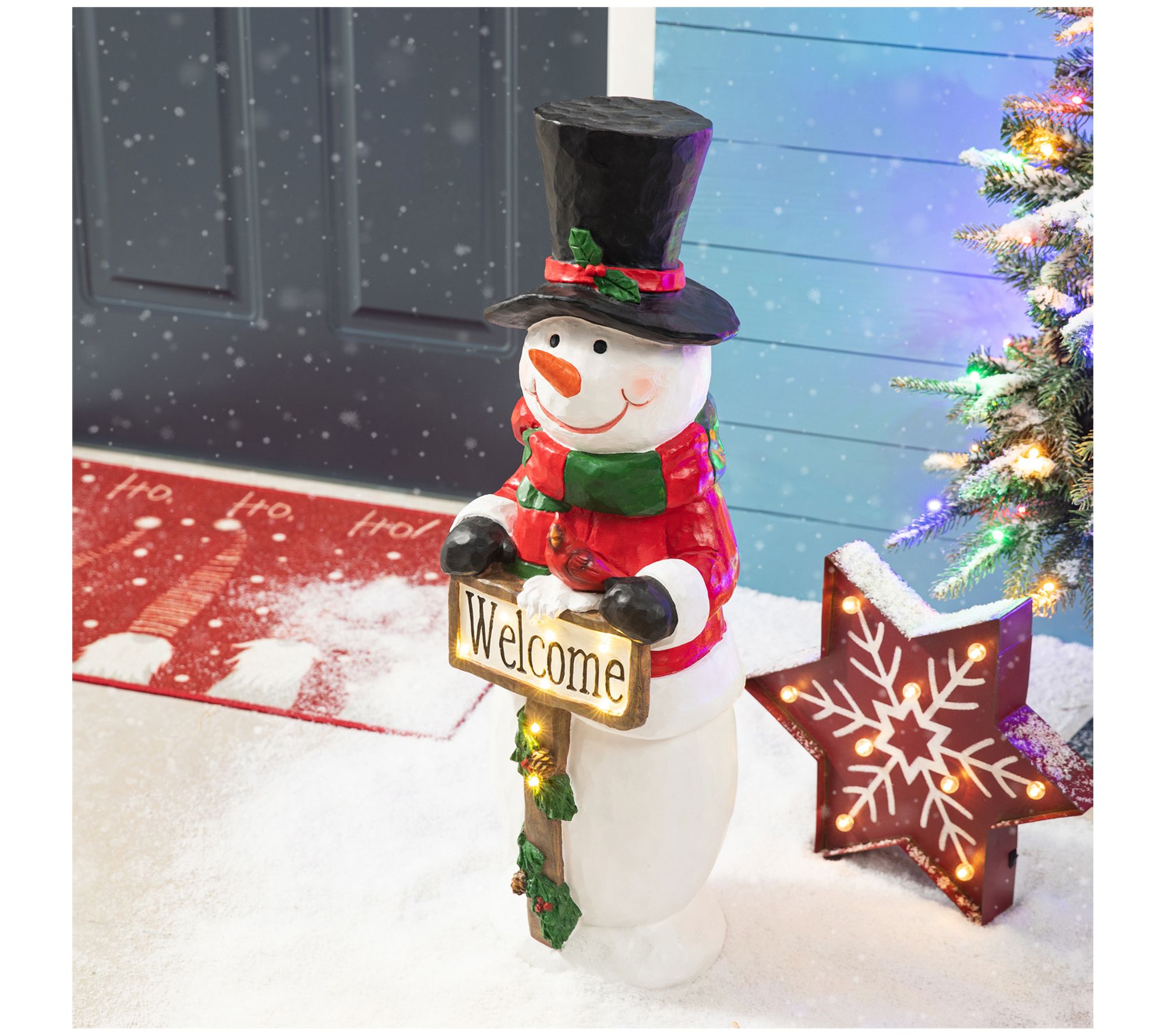 Glitzhome 29" Christmas Snowman Porch Sign LEDLights & Timer - QVC.com