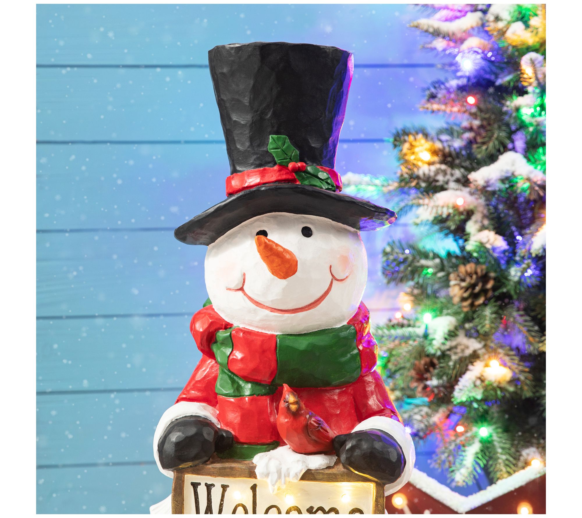 Glitzhome 29" Christmas Snowman Porch Sign LEDLights & Timer - QVC.com
