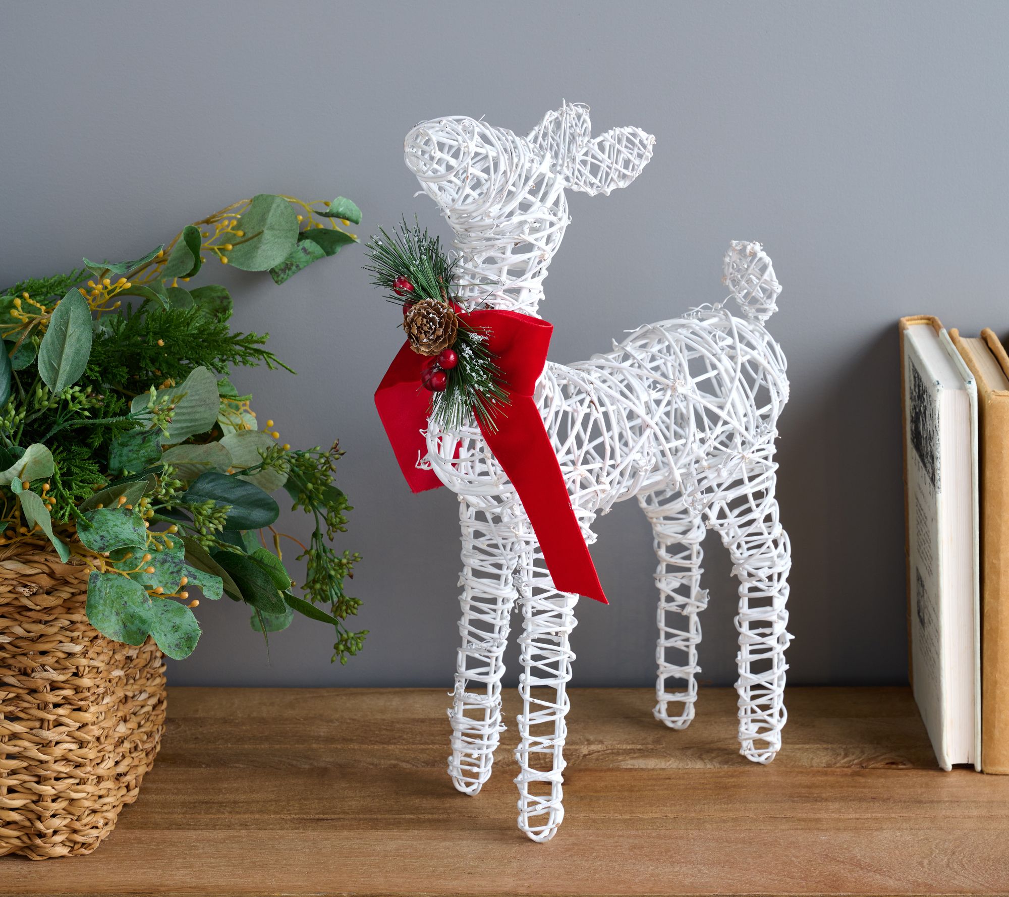 "As Is" 16.5" Grapevine Deer with Ribbon and Pine Embellishment - QVC.com