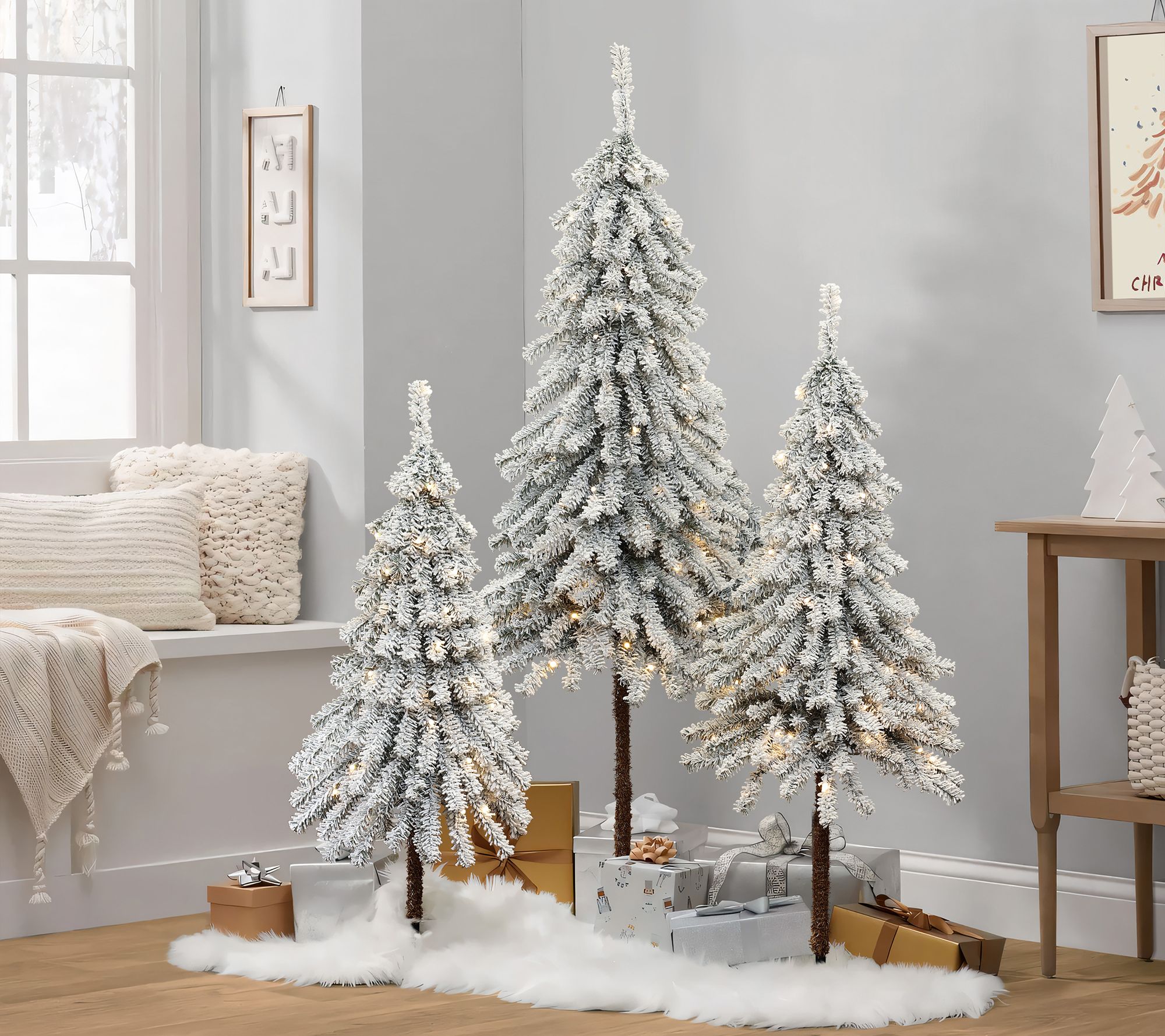 LuxenHome 3-Piece Snow-Flocked Artificial TreeSet with Lights - QVC.com