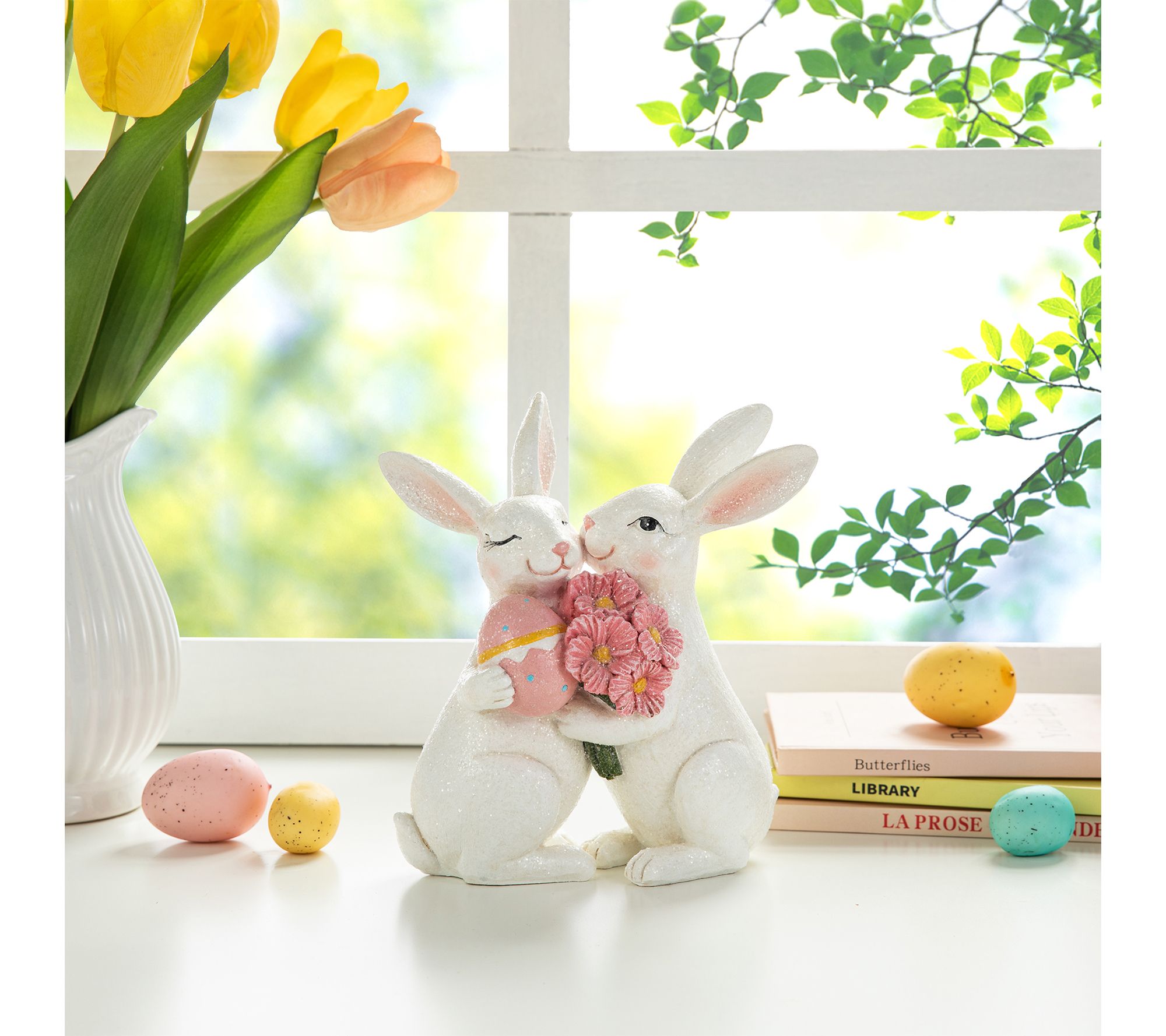 Glitzhome 7"H Easter Love Bunnies Resin Table Decor - QVC.com