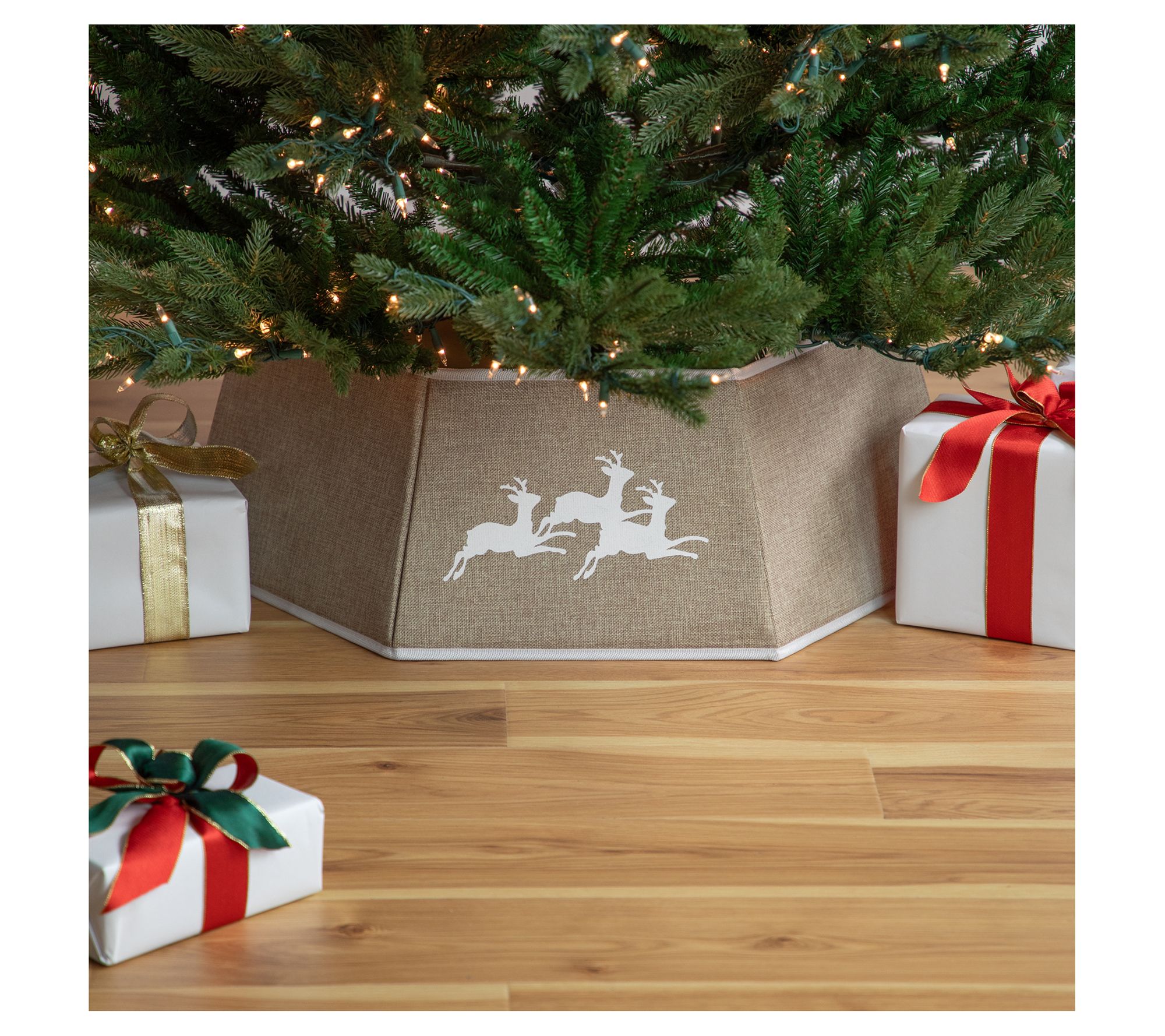 Northlight 26" Burlap w/ Reindeer Christmas Tree Collar - QVC.com