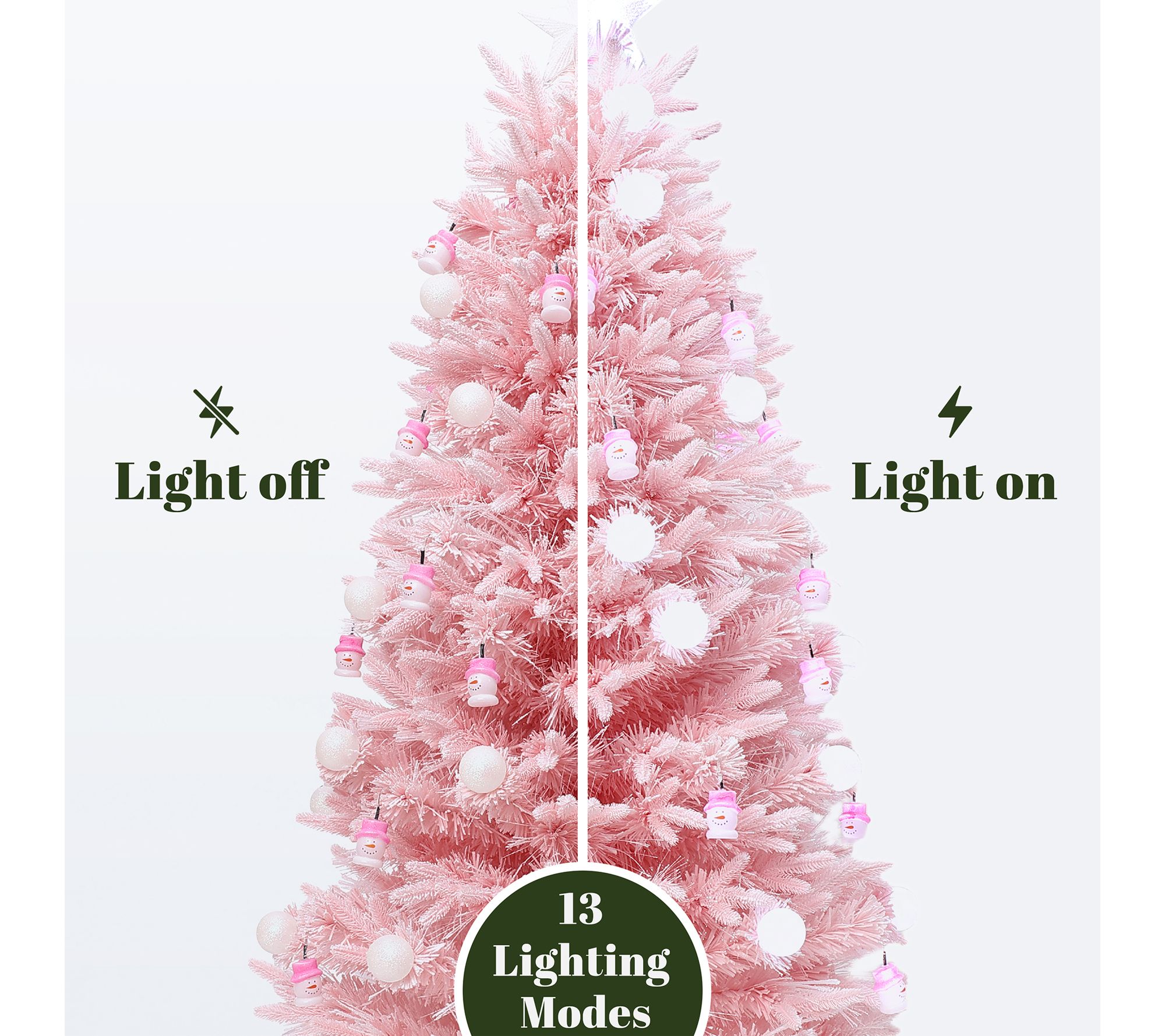 LuxenHome 5ft Fiber Optic Pink Xmas Tree w/ Snowman & Star Top - QVC.com