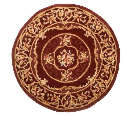 Royal Palace Floral Aubusson 4'9" Round Handmade Wool Rug - QVC.com