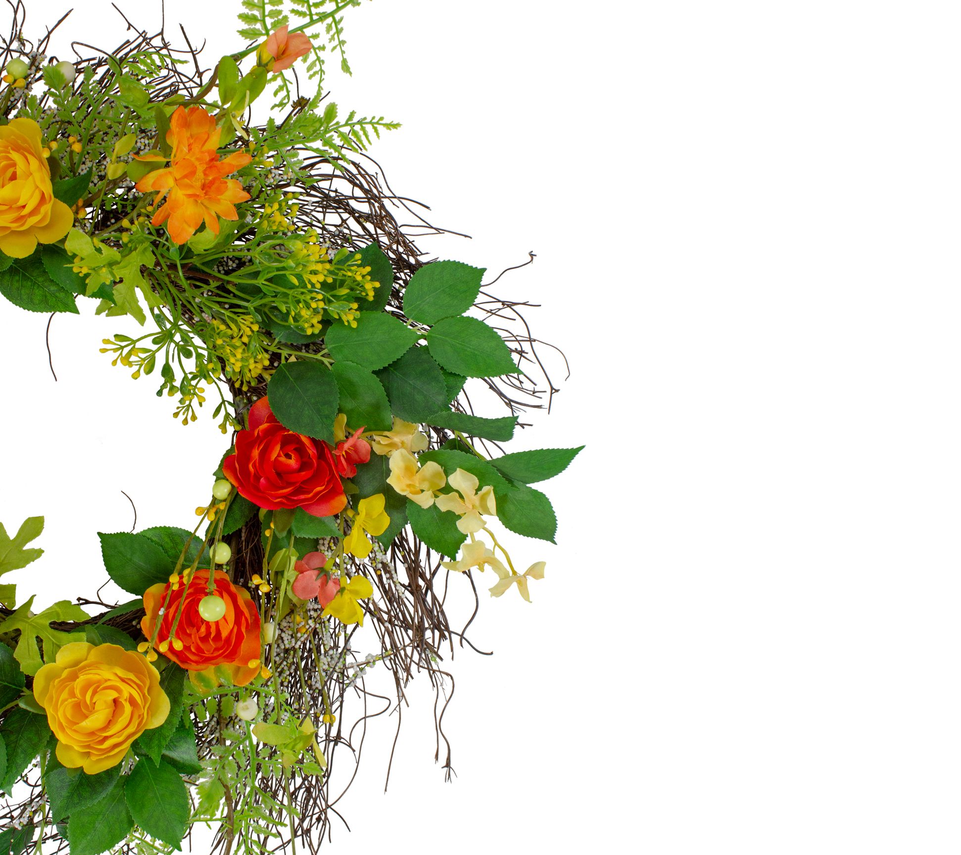 Ranunculus and Rose Floral Spring Wreath Orange and Yellow - QVC.com