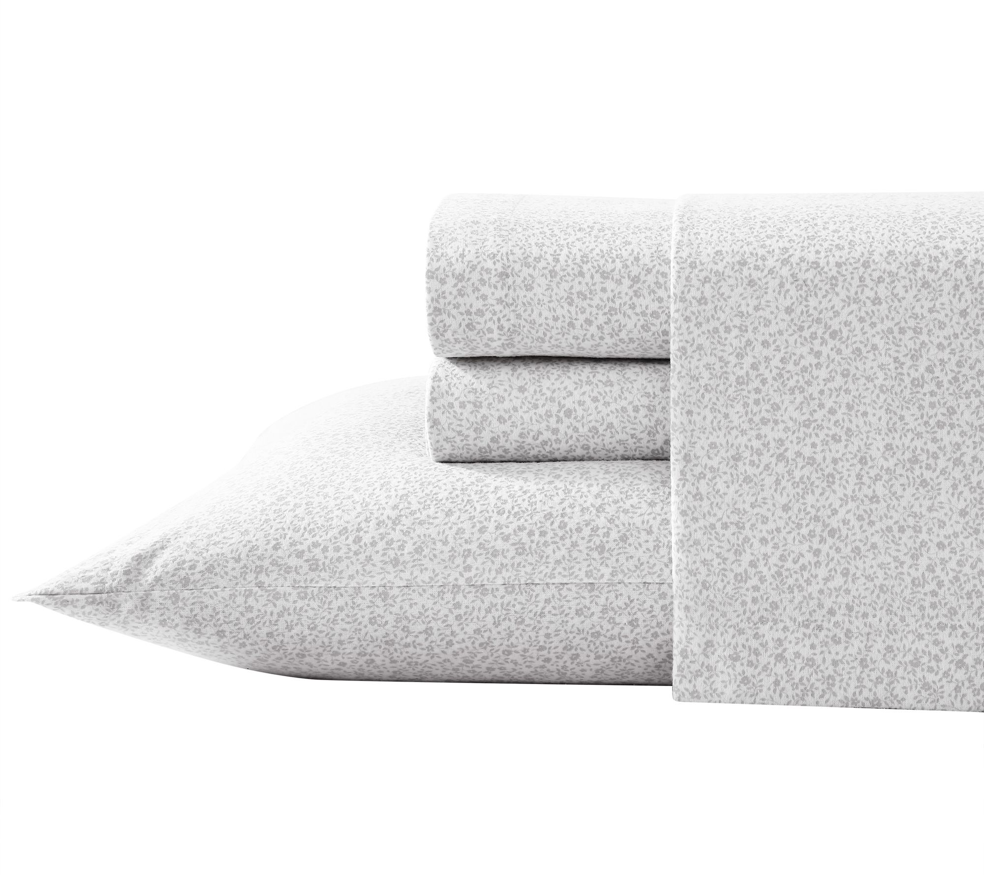 Laura Ashley Chelsie Vine Grey Queen Flannel Sheet Set - QVC.com