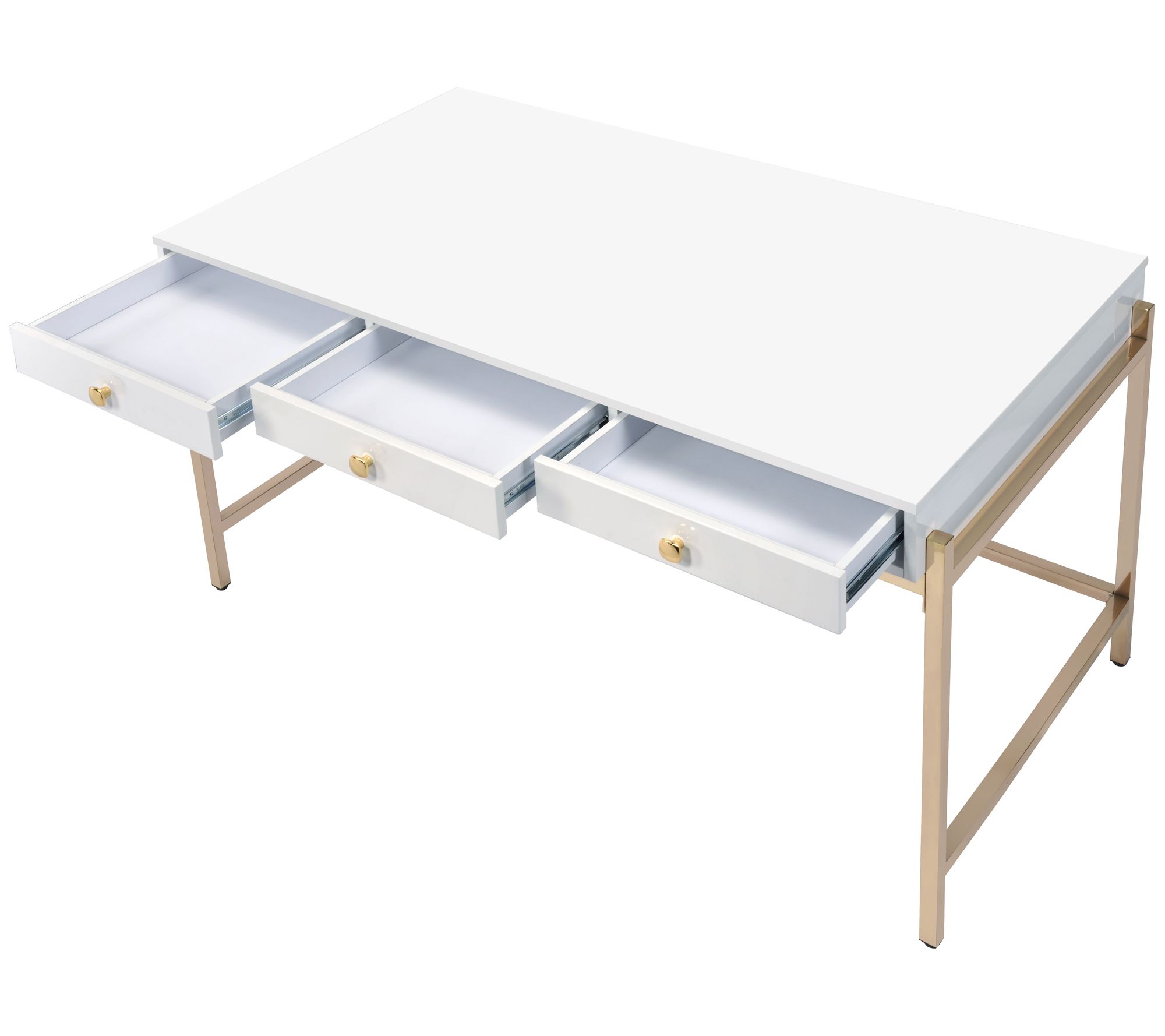 ACME Ottey Desk, White High Gloss & Gold - QVC.com