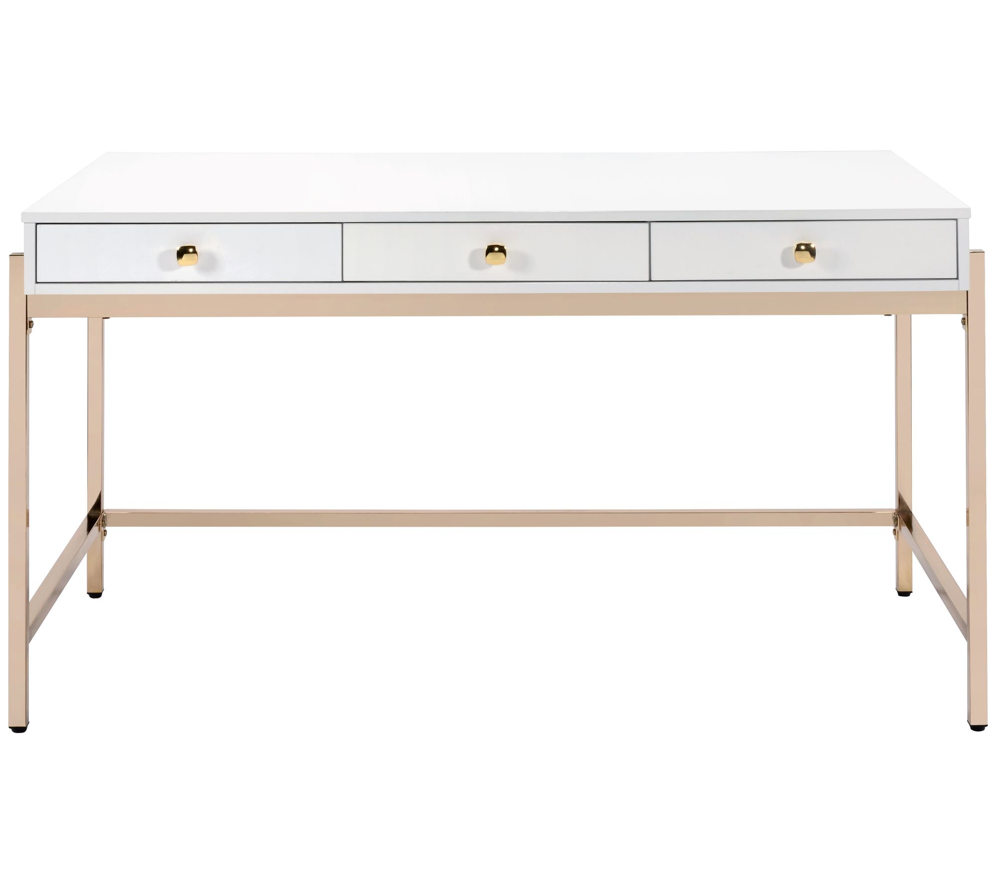 ACME Ottey Desk, White High Gloss & Gold - QVC.com