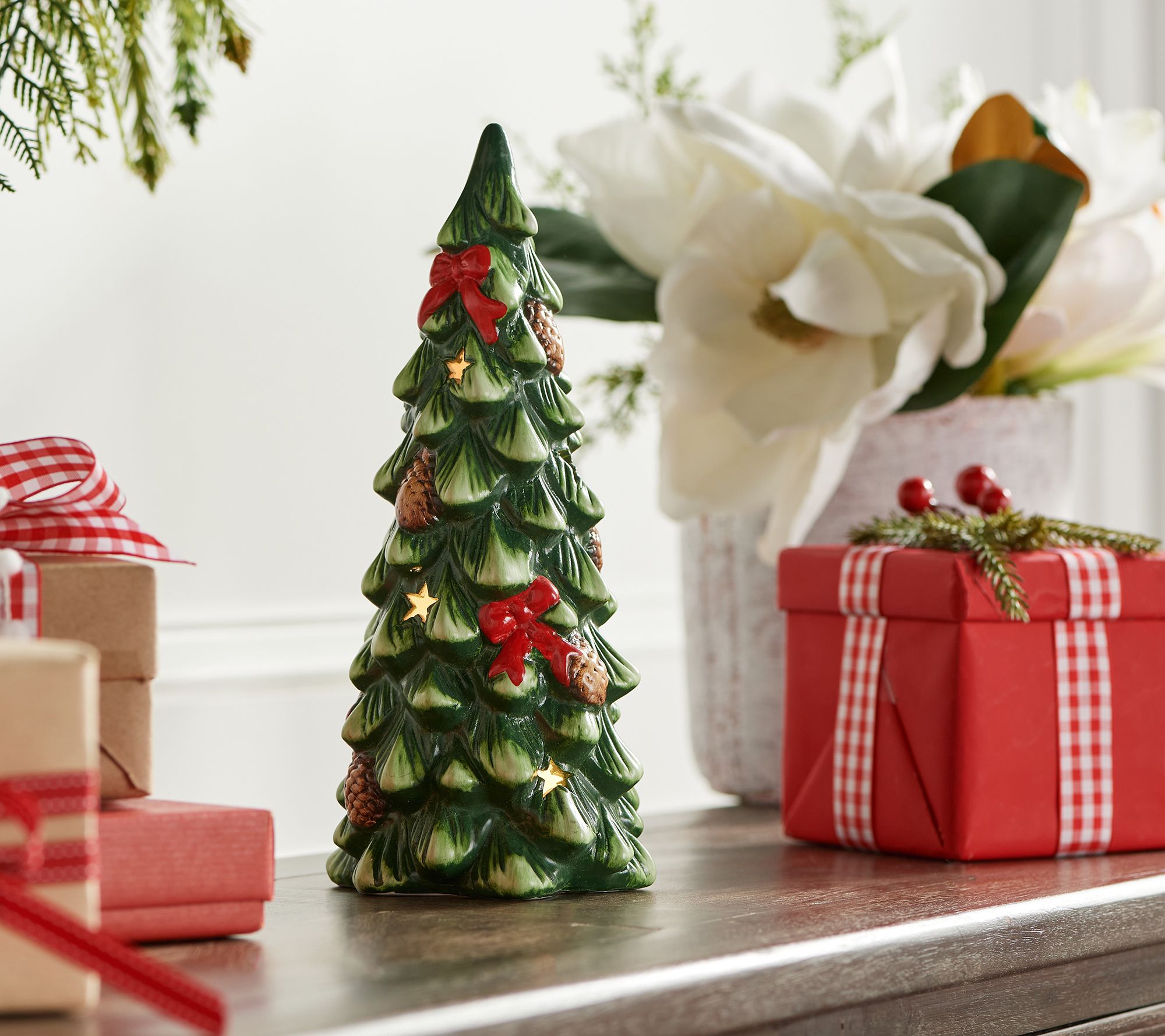 "As Is" Illuminated 9" Porcelain Tree with Bows by Valerie - QVC.com