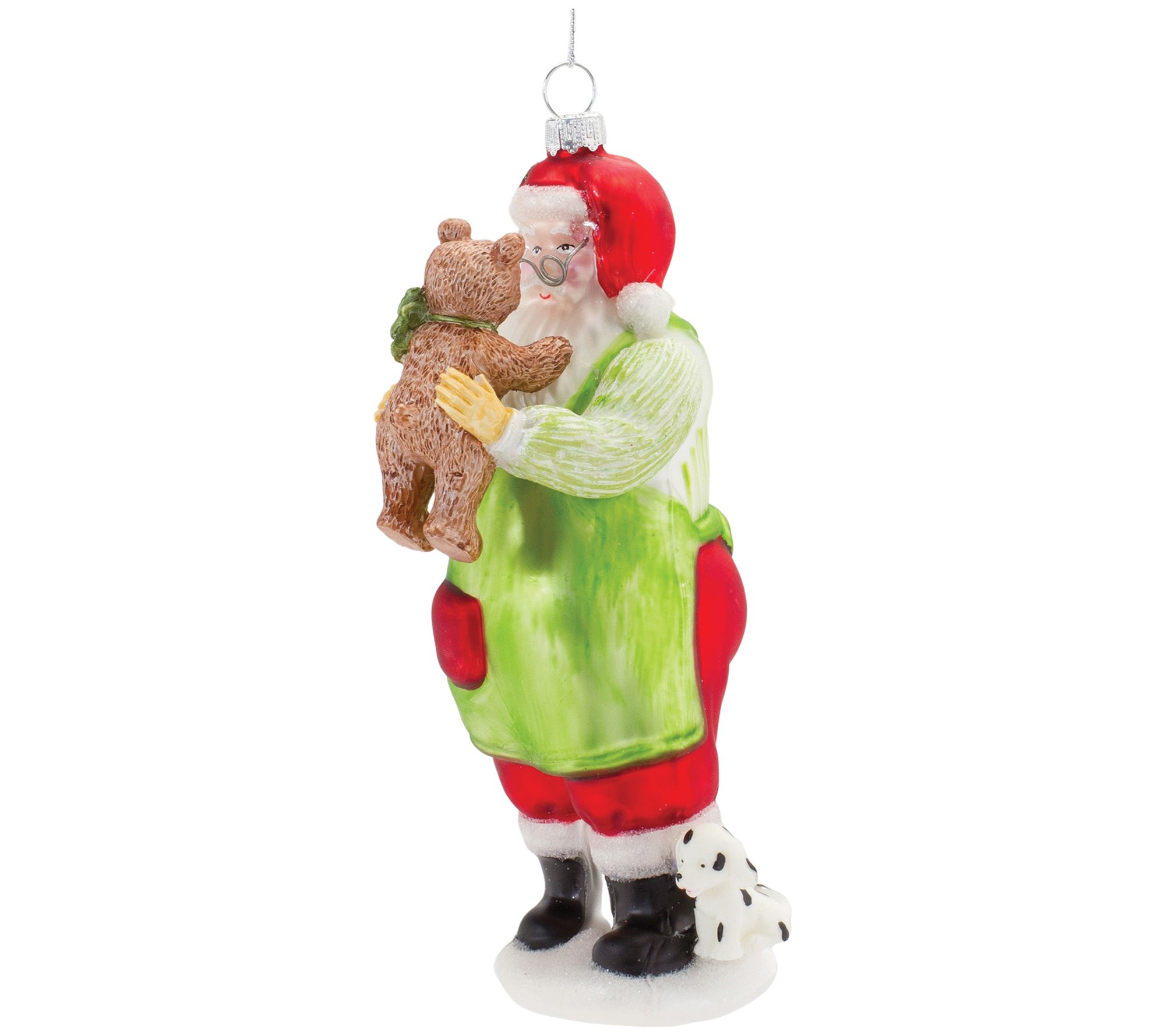 Melrose Glass Santa with Teddy Bear Ornament (Set of 6) - QVC.com