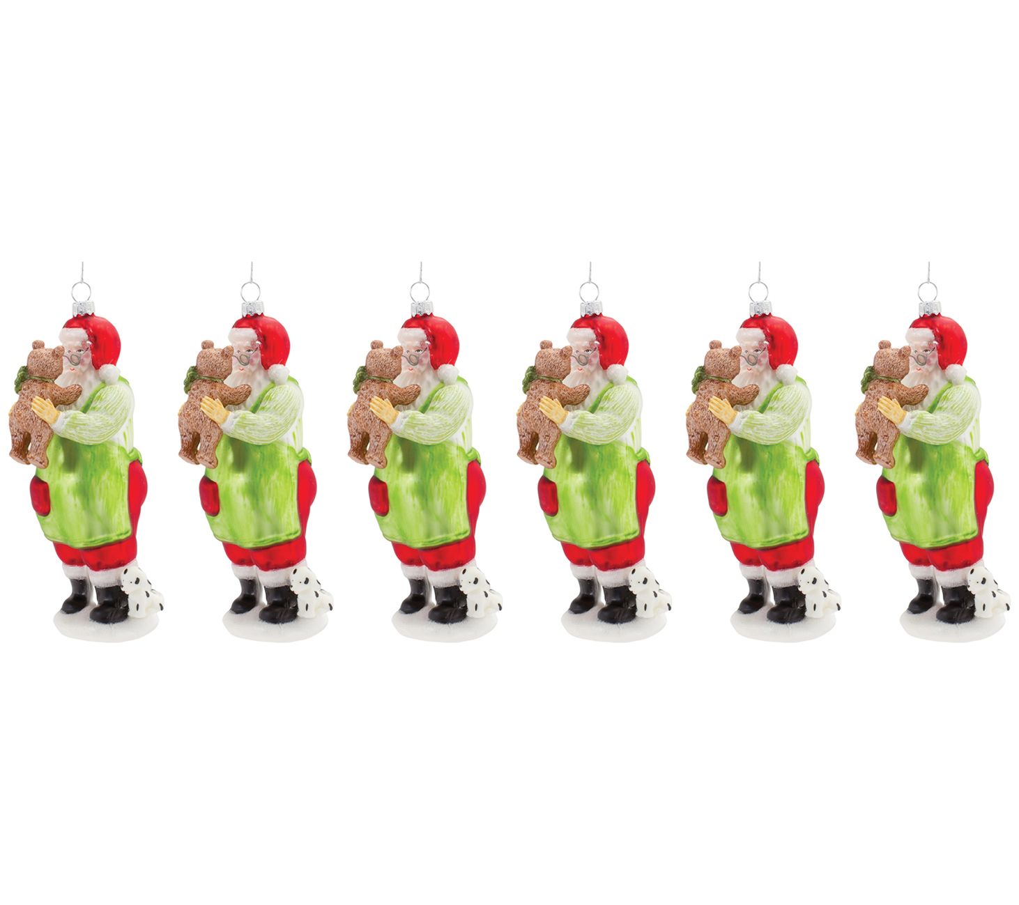 Melrose Glass Santa with Teddy Bear Ornament (Set of 6) - QVC.com