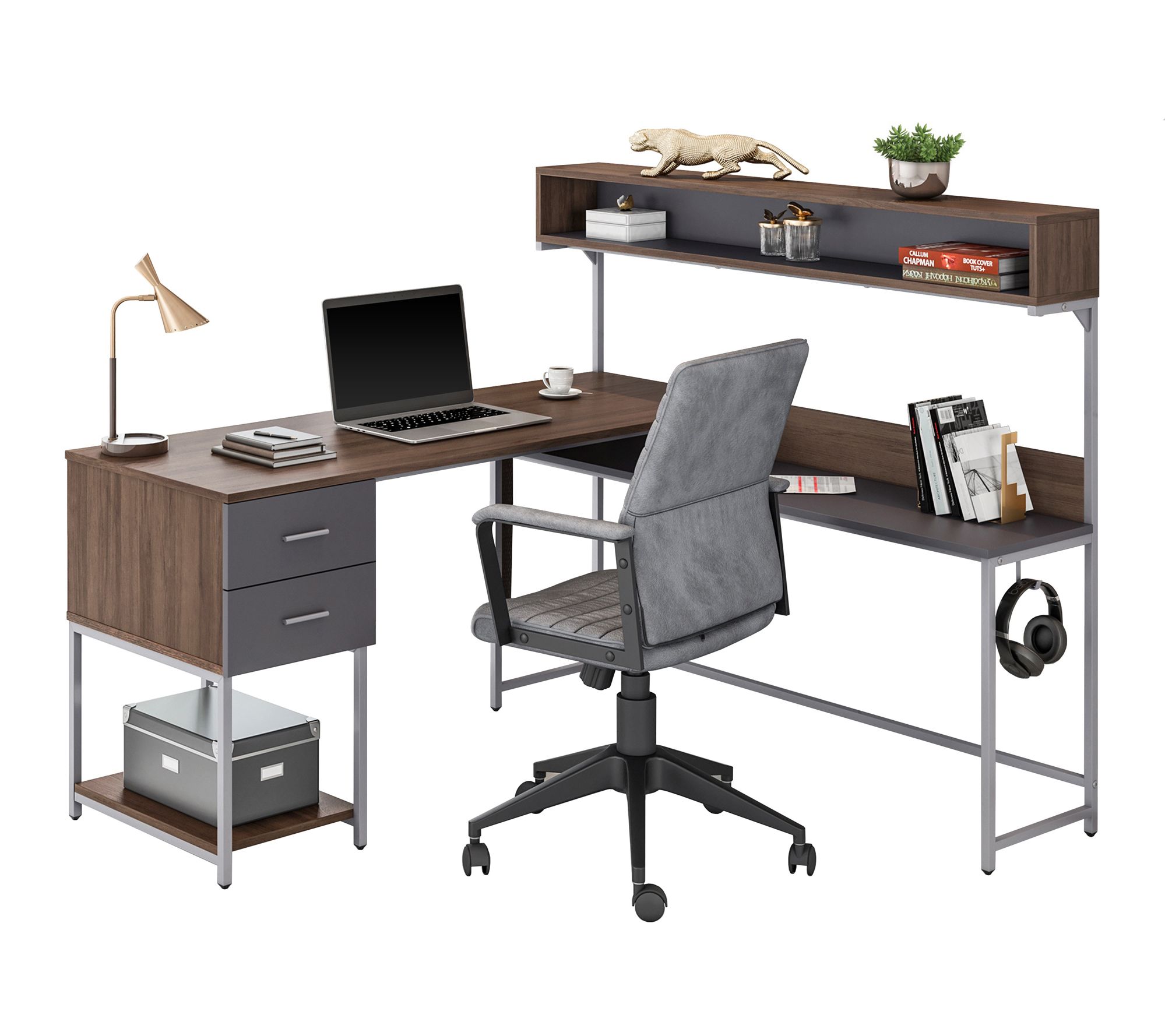 Techni Mobili L-Shape Desk with Hutch and Storage - QVC.com