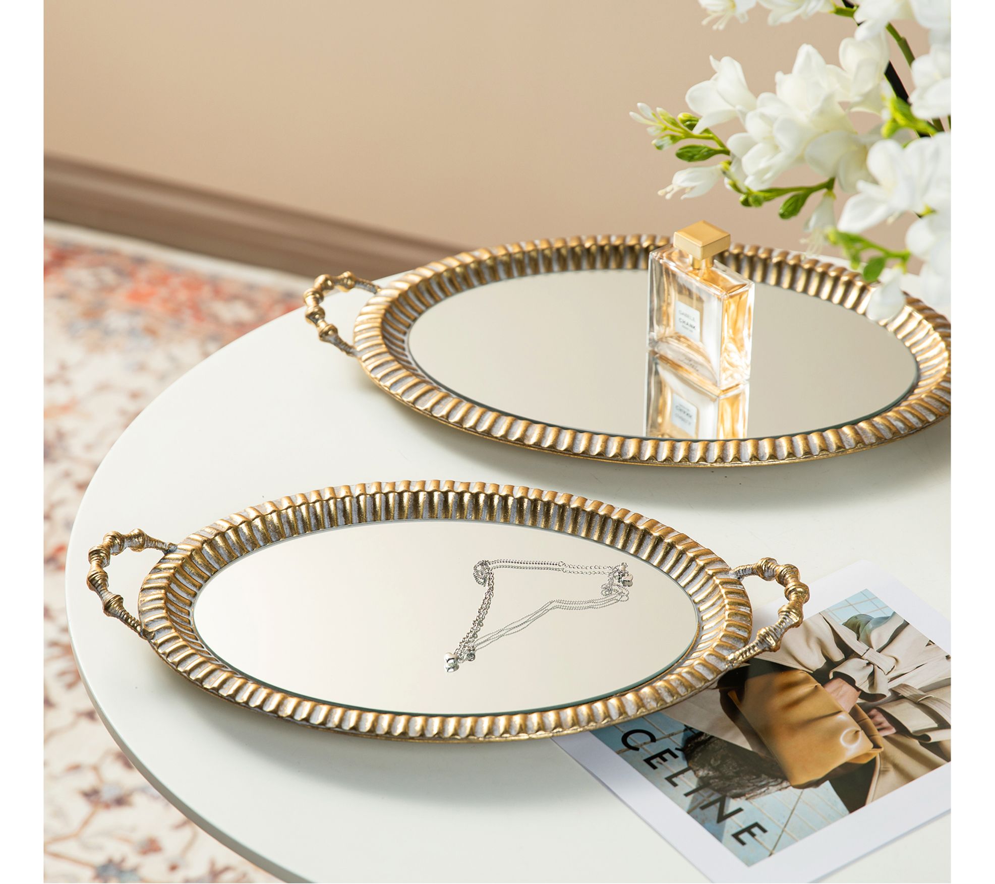 Glitzhome Set of 2 Oval Metal Mirrored Decorative Trays - QVC.com