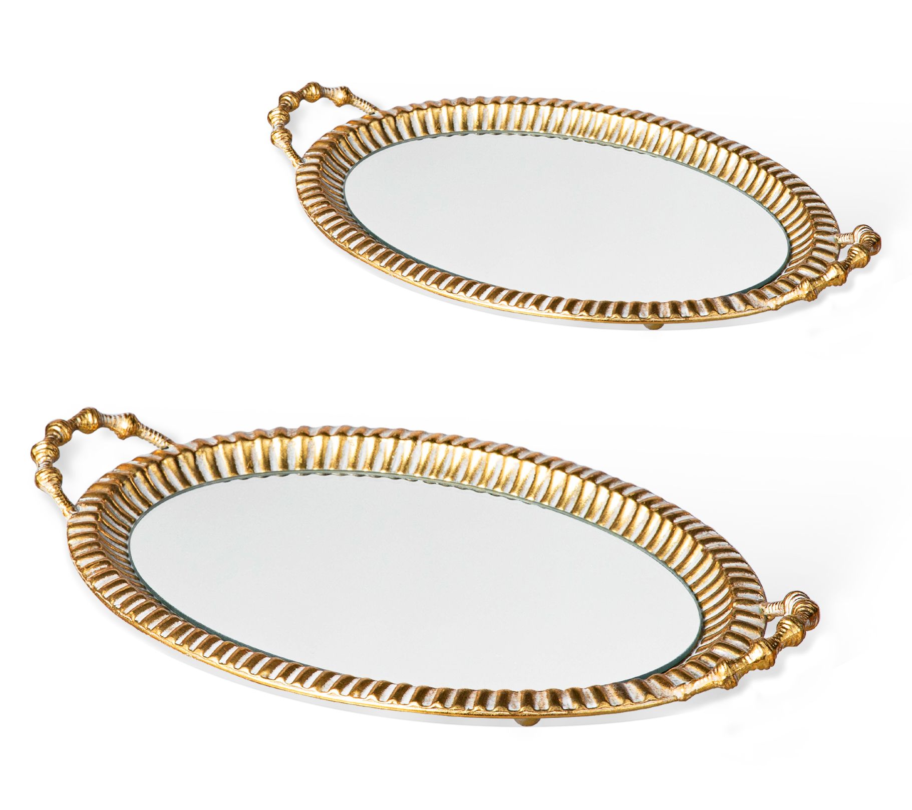 Glitzhome Set of 2 Oval Metal Mirrored Decorative Trays - QVC.com