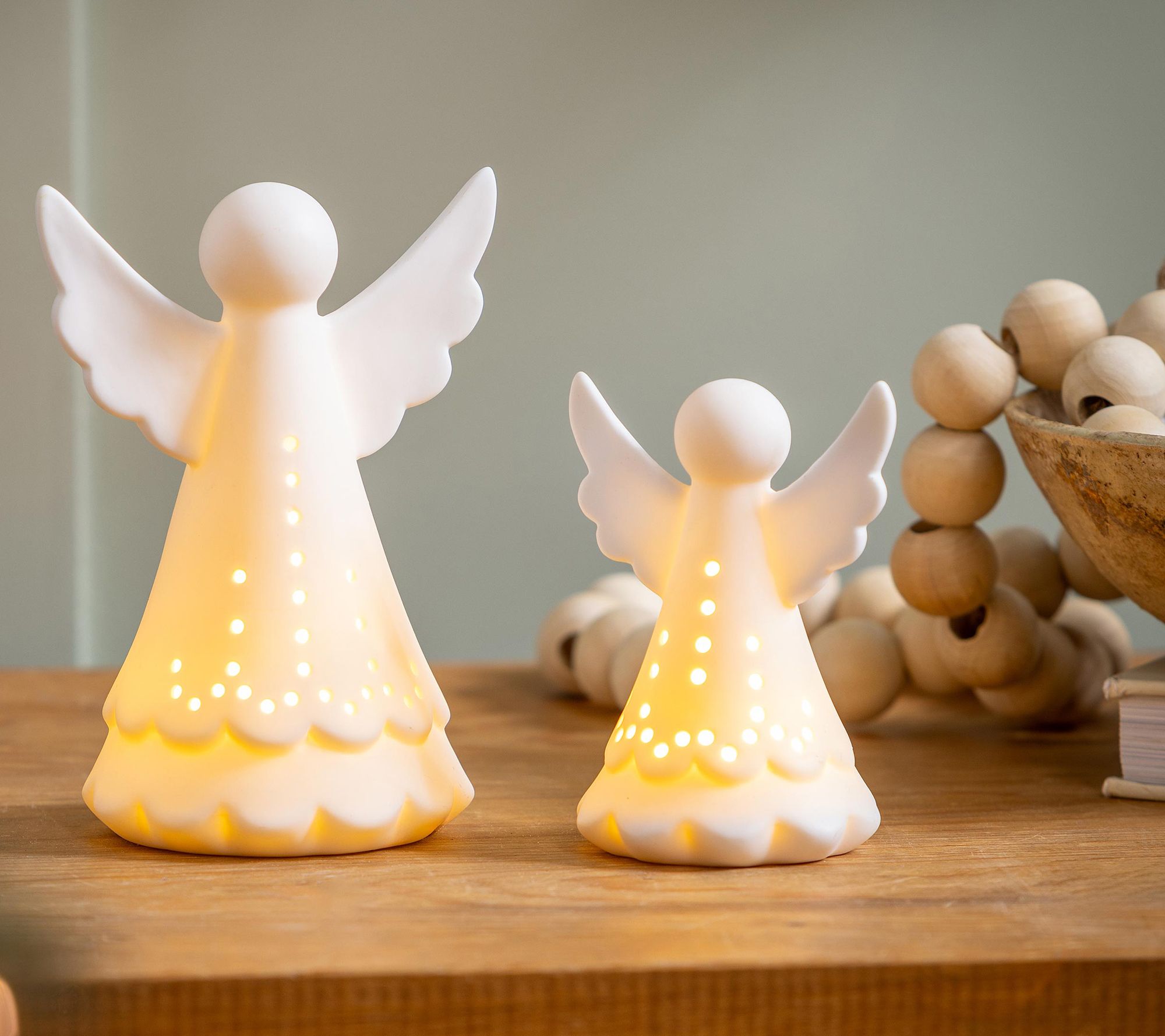 Evergreen Set of 2 LED Ceramic Angels Table Decor - QVC.com