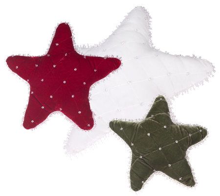 Set of 3 Holiday Star Pillows with Beading by Valerie - QVC.com