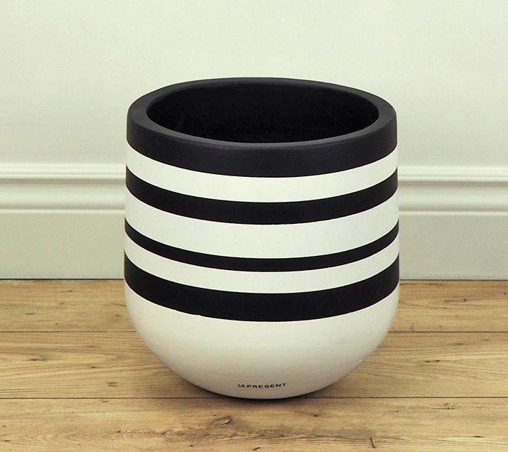Stripe Pot in W hite and Black Matte Finish 12 " Height - QVC.com