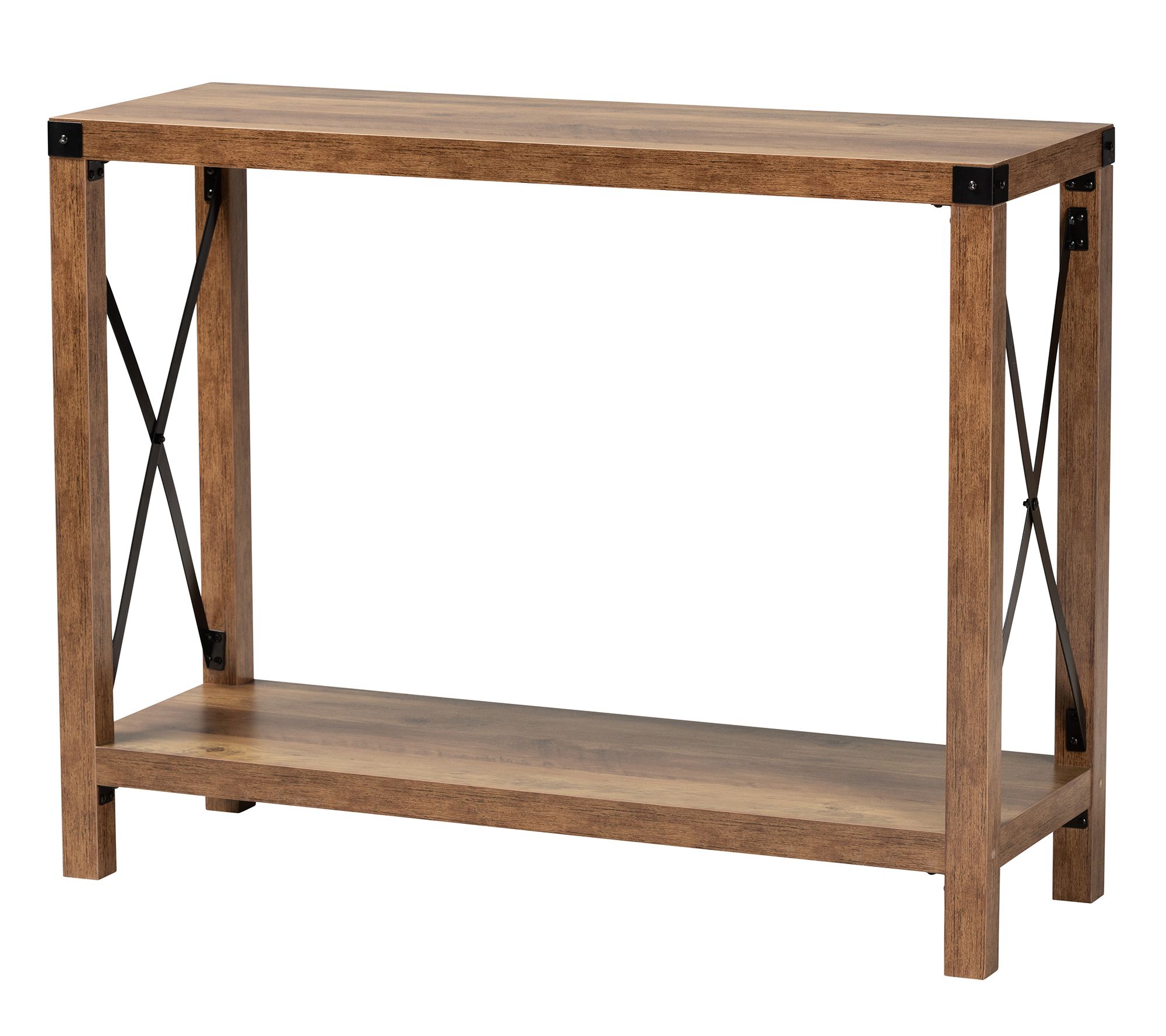 Baxton Studio Rumi Brown Wood and Black Metal Console Table - QVC.com