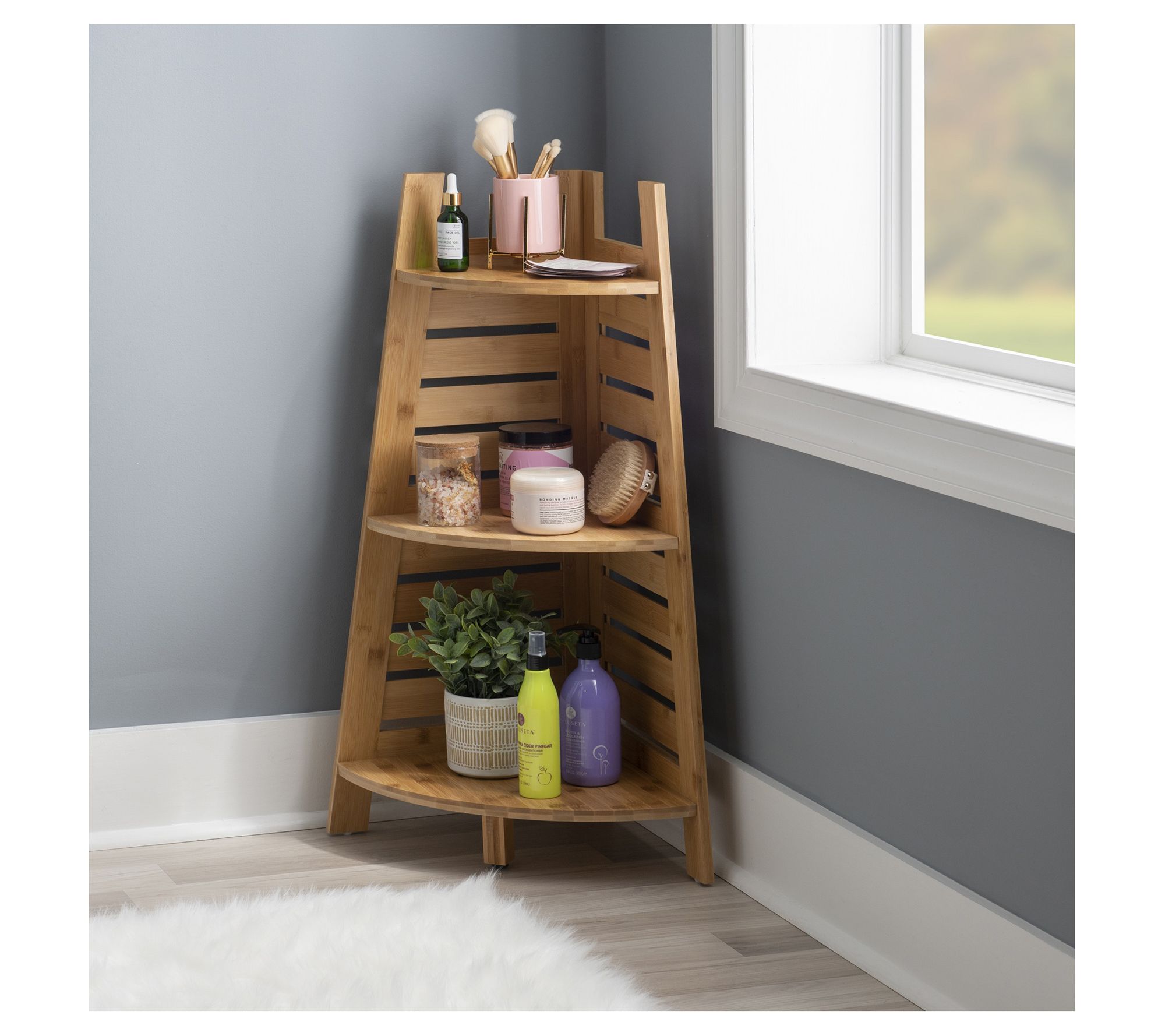 Linon Home Decor Baxter Bamboo Corner 3-Shelf Unit - QVC.com