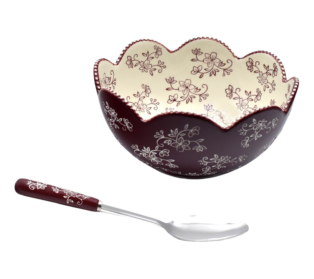 Temp-tations Floral Lace 3-qt Scalloped Serving Bowl with Spoon - QVC.com
