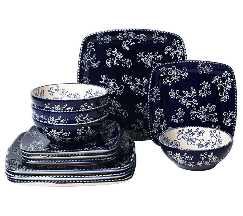 Temp-tations Floral Lace 12-piece Square Dinnerware Set - QVC.com