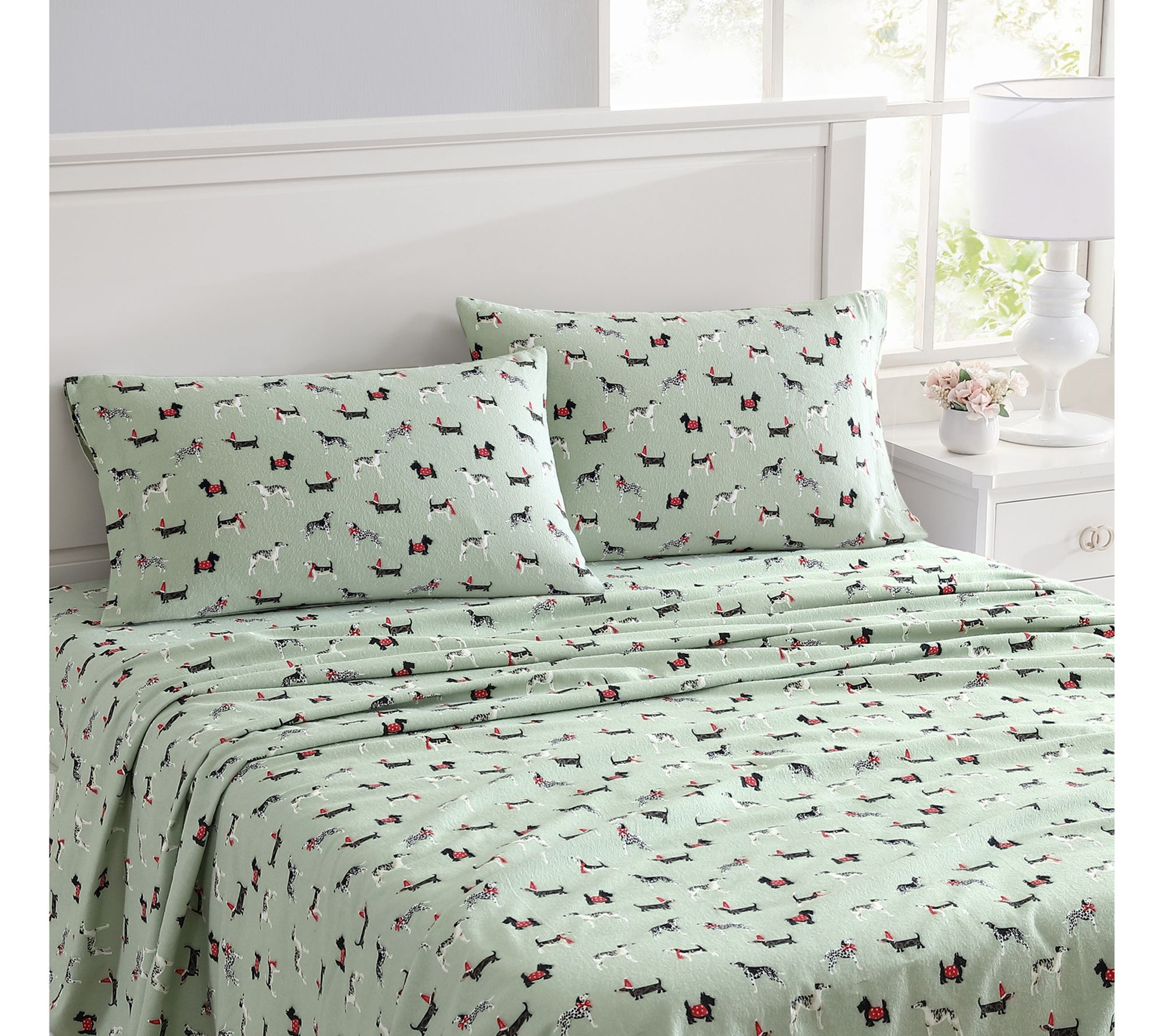 Laura Ashley Holiday Pups Full Flannel Sheet Set - QVC.com