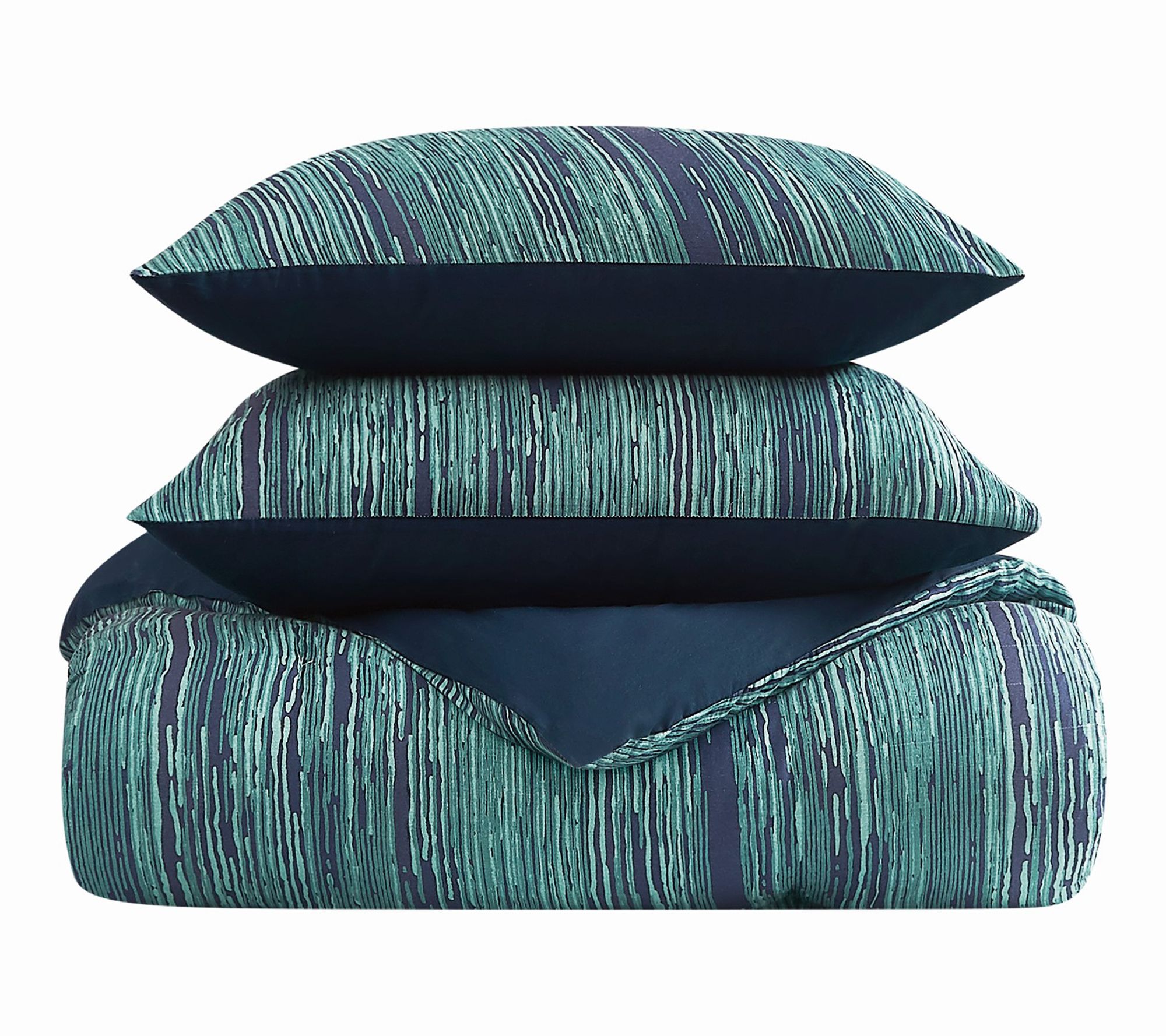 Vince Camuto Li nework Stripe 3 Piece Full/Que en Comforter Se - QVC.com