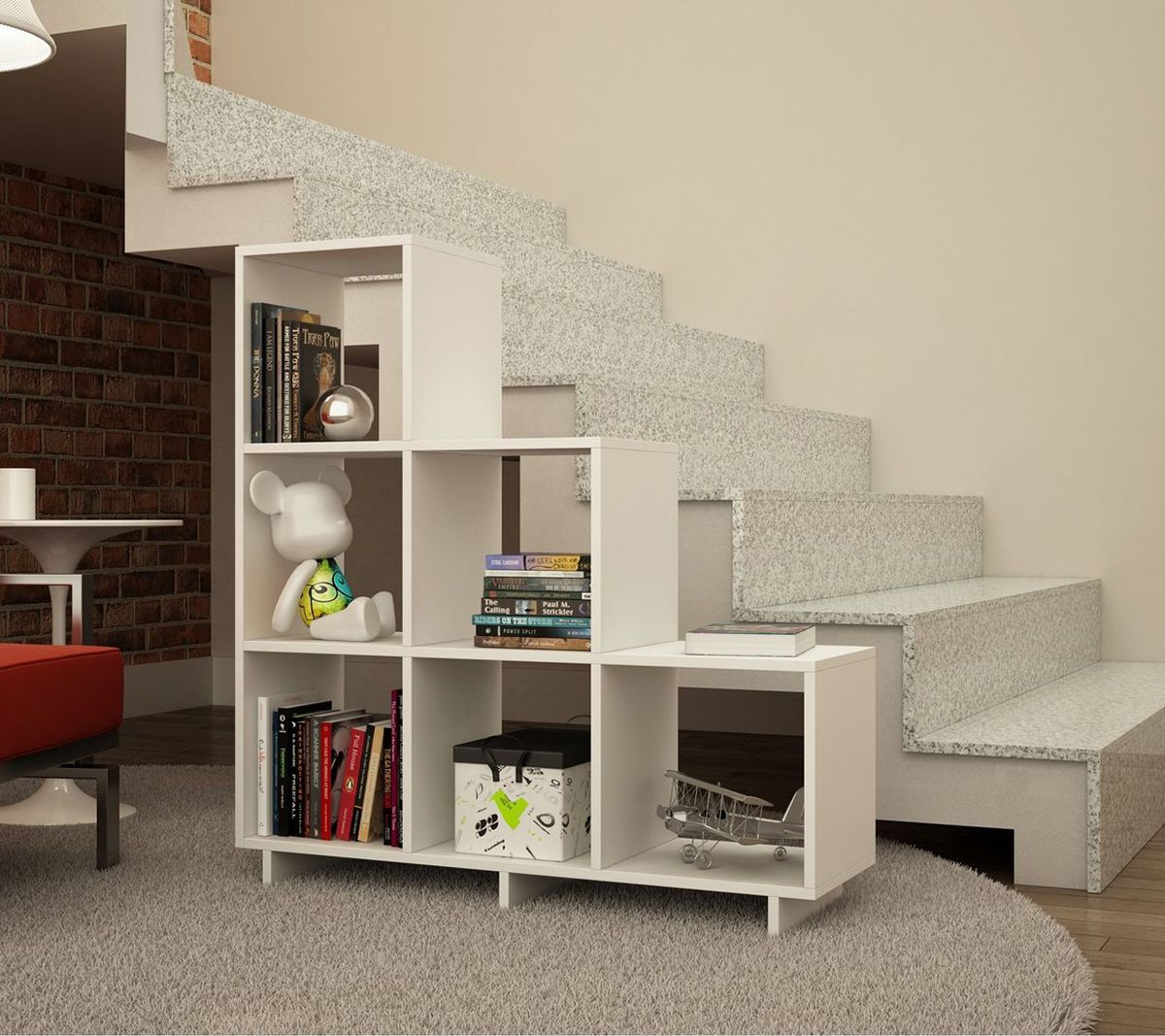 Manhattan Comfort Cascavel Stair Cubby with 6 Cube Shelves - QVC.com