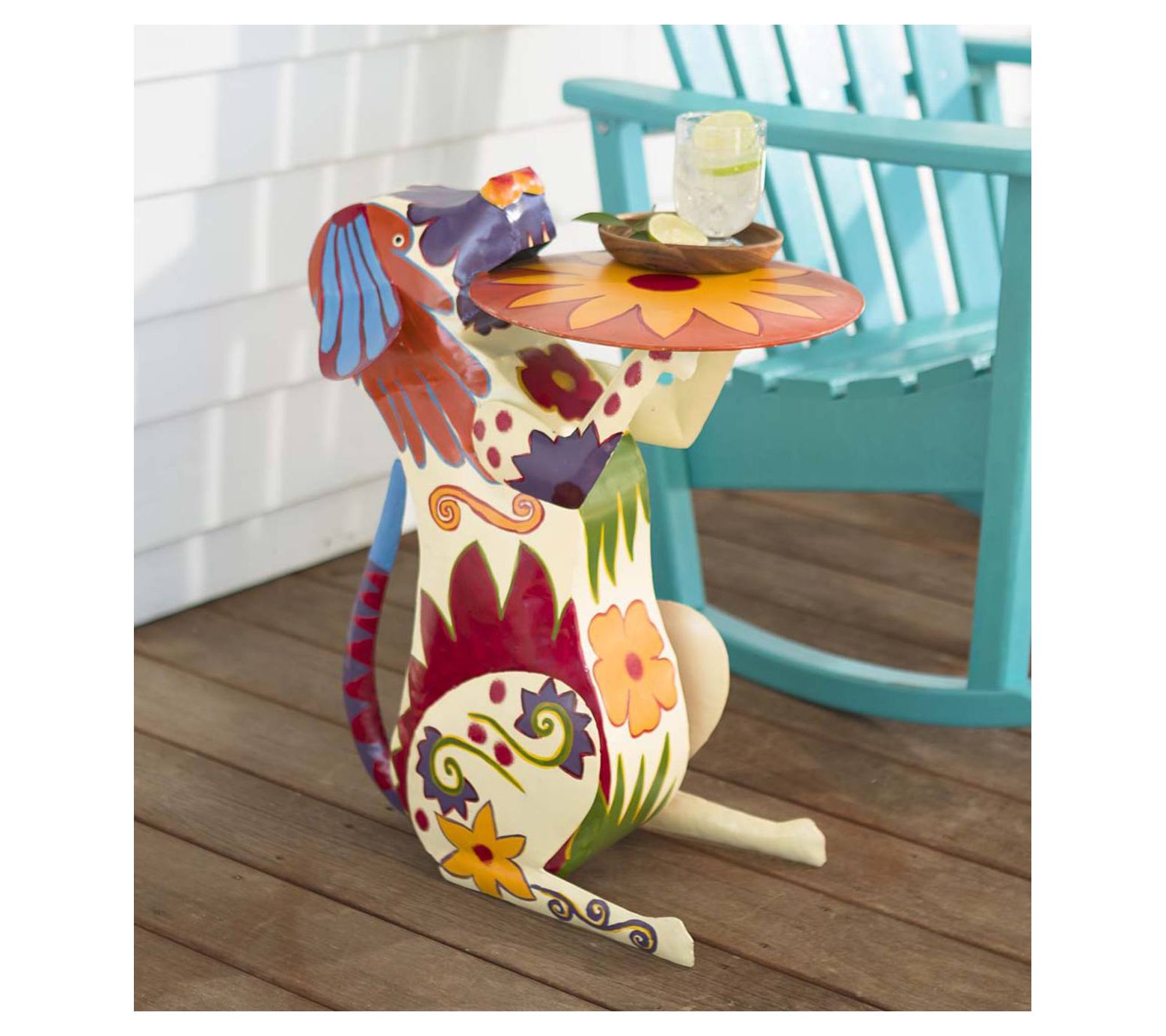 Evergreen Colorful Folk Art Metal Dog Side Table - QVC.com
