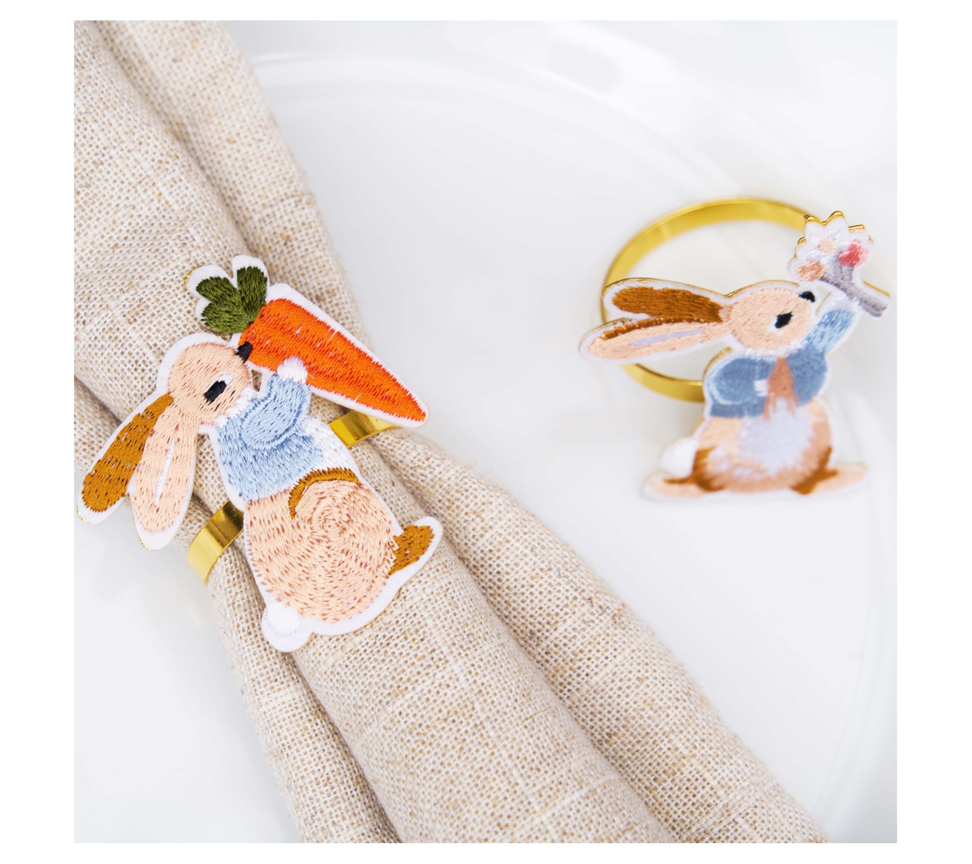 Rabbit & Carrot Napkin Rings Set of 4 by Valerie - QVC.com