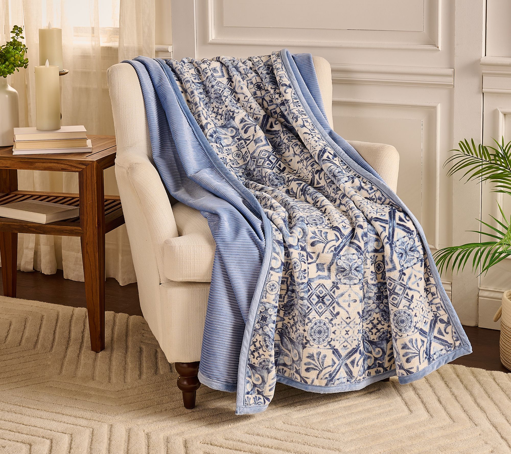 "As Is" Home Reflections Reversible Rib & Plush 60x80 Printed Throw ...