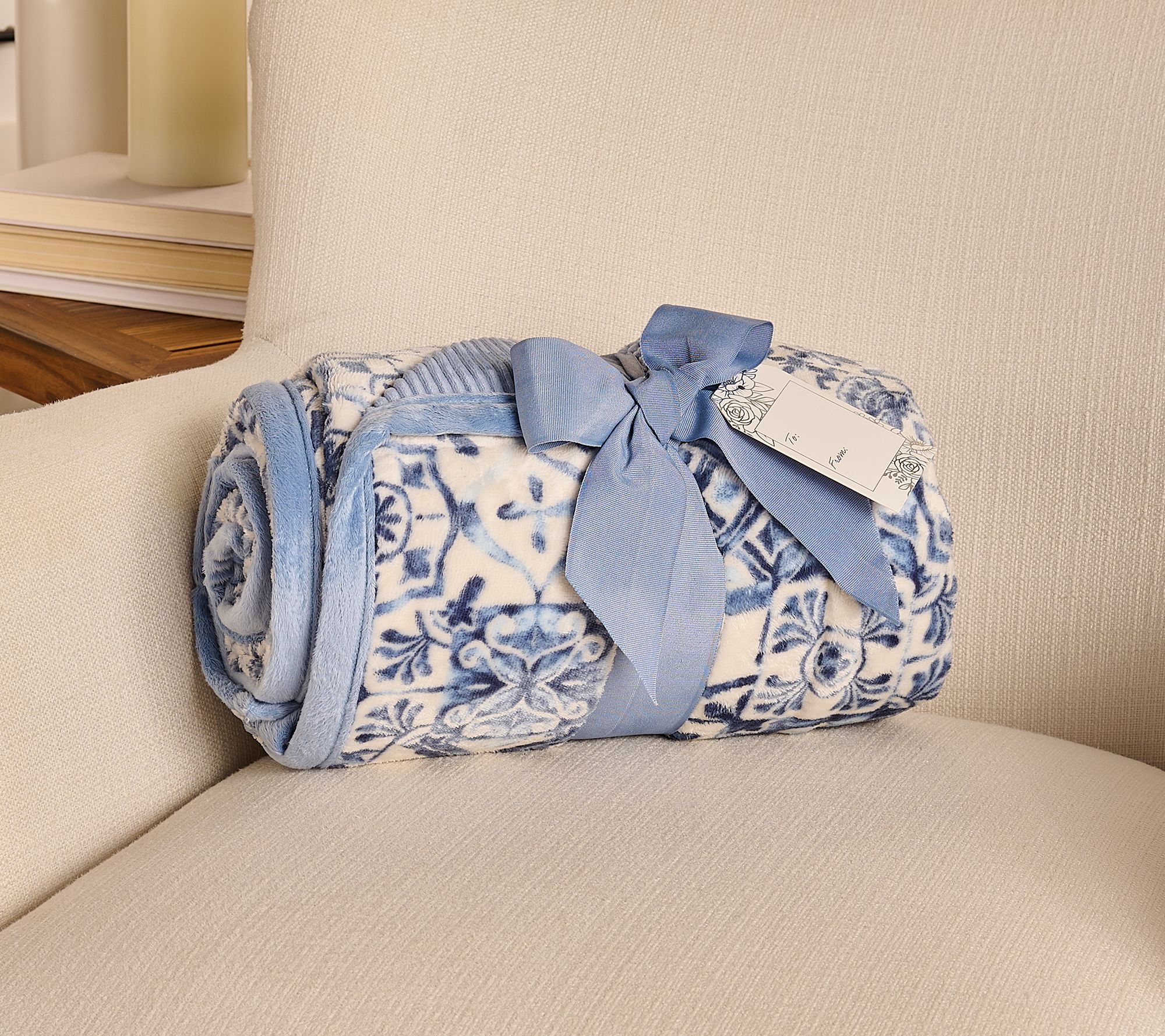 "As Is" Home Reflections Reversible Rib & Plush 60x80 Printed Throw ...