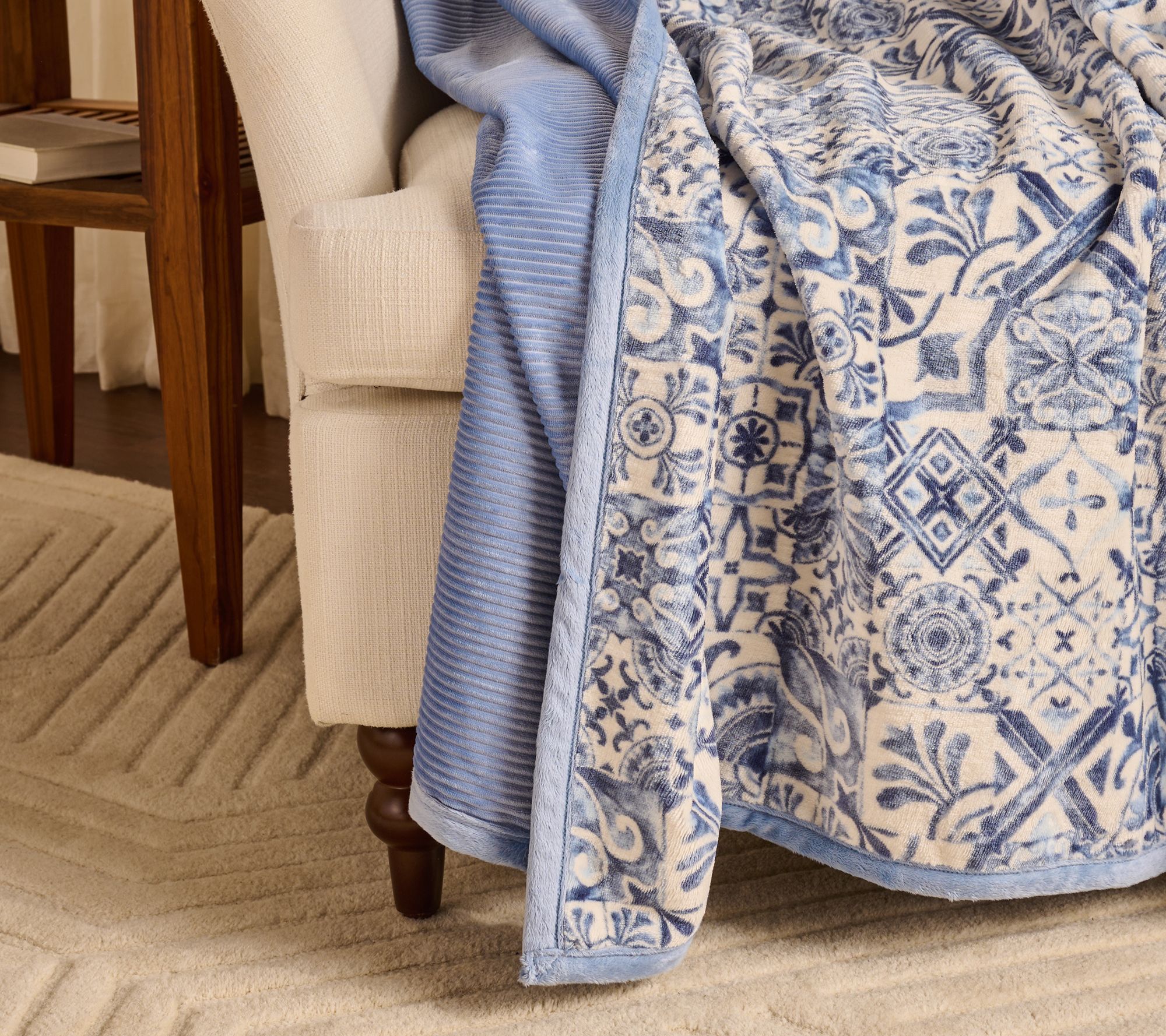 "As Is" Home Reflections Reversible Rib & Plush 60x80 Printed Throw ...