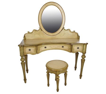 Amadeus Home Three Piece Vanity Set w/ Handpainted Scroll Design - QVC.com