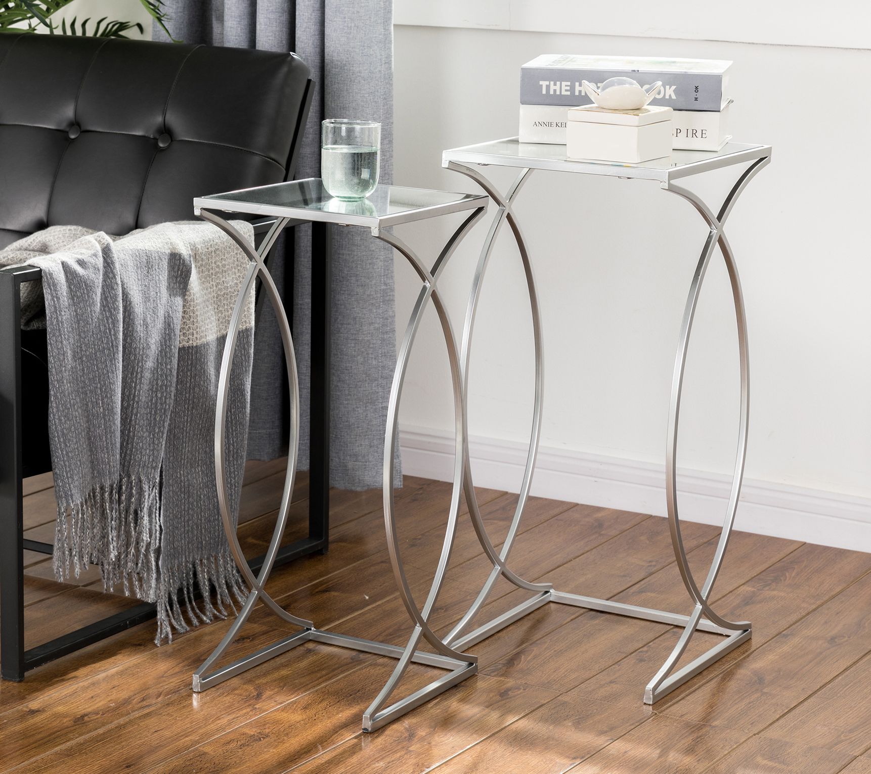 Glitzhome Modern Circular Glass Top Accent Tables S/2 - QVC.com