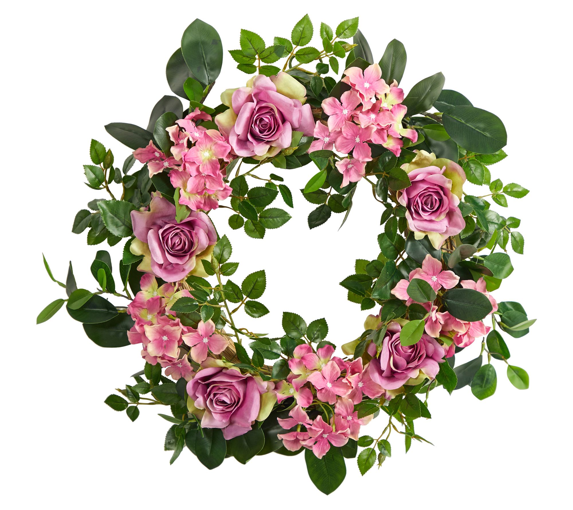 Nearly Natural 22" Pink Hydrangea and Rose FauxWreath - QVC.com