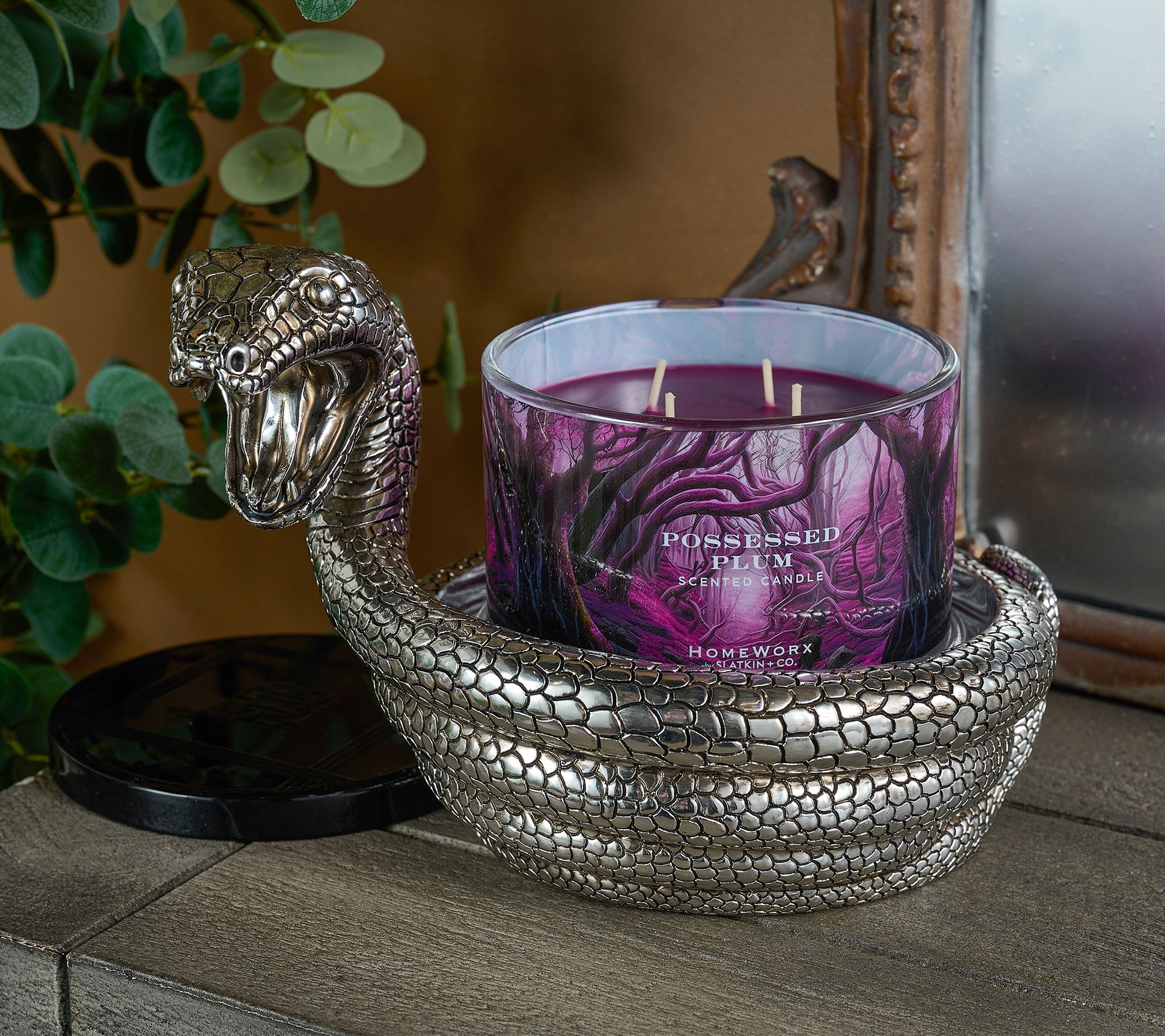 HomeWorx by Slatkin + Co. Snake Pedestal w/ Possessed Plum Candle - QVC.com