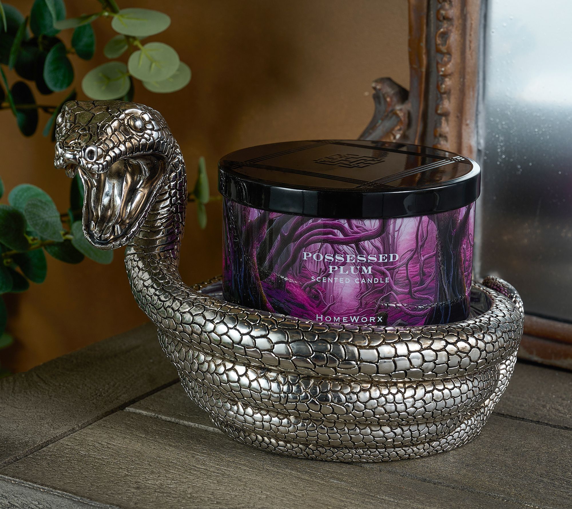 HomeWorx by Slatkin + Co. Snake Pedestal w/ Possessed Plum Candle - QVC.com