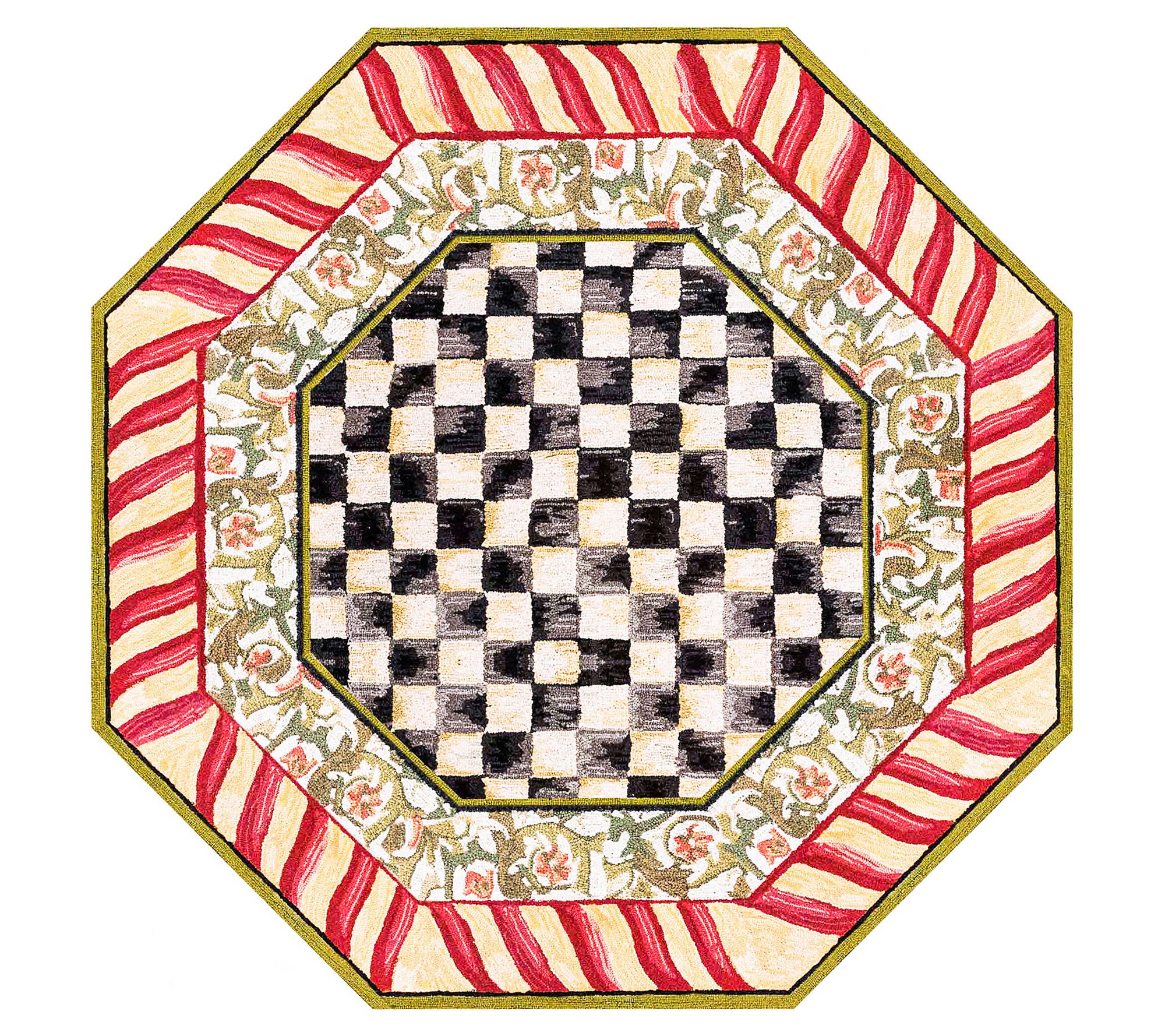 MacKenzie-Childs Courtly Check Red & Gold 6' Oc tagon Washable - QVC.com
