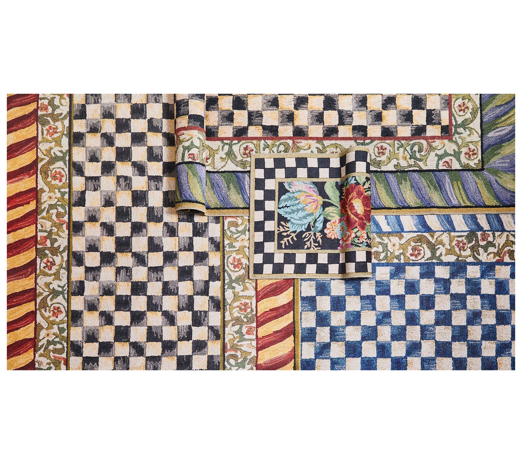 MacKenzie-Childs Courtly Check Red & Gold 6' Oc tagon Washable - QVC.com
