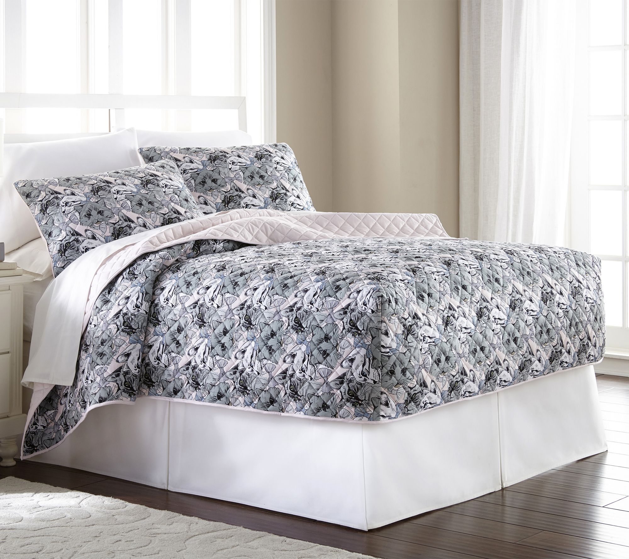 Shavel Micro Flannel Queen Cat Collage Fitted Quilt Set - QVC.com