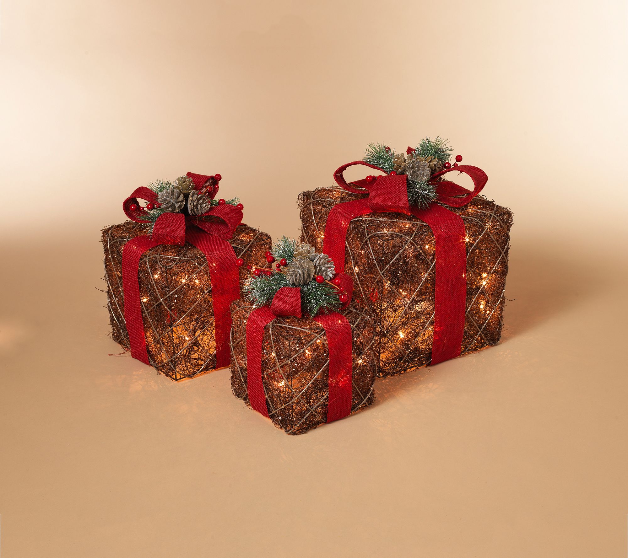 Assorted Set of 3 Electric Gift Boxes with Natural Vine - QVC.com