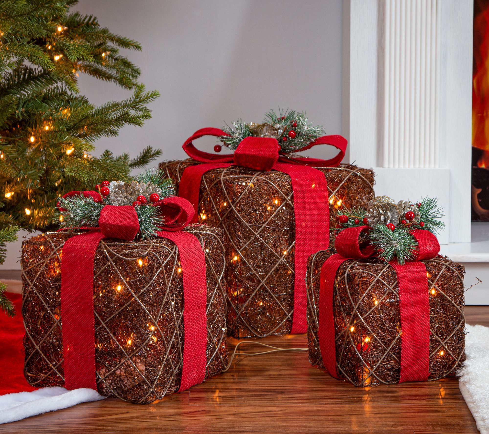Assorted Set of 3 Electric Gift Boxes with Natural Vine - QVC.com
