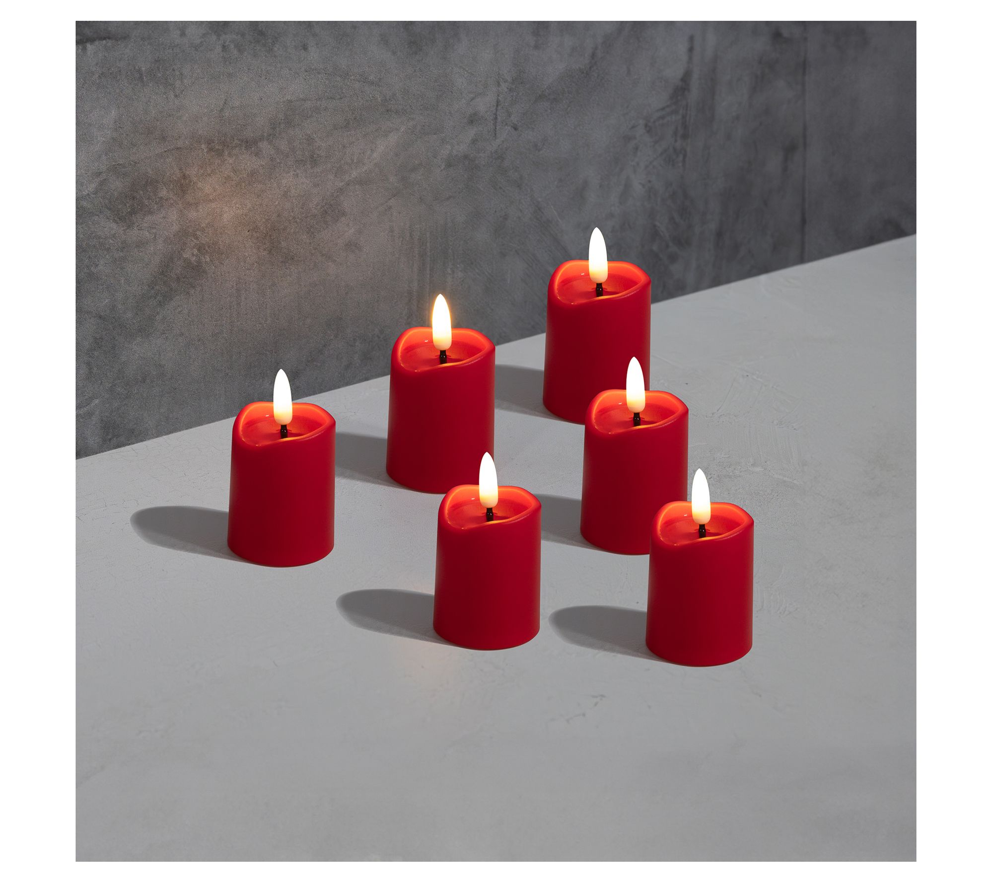 LumaBase S/6 Battery Operated 3D Wick Flame Mini Pillars- Red - QVC.com
